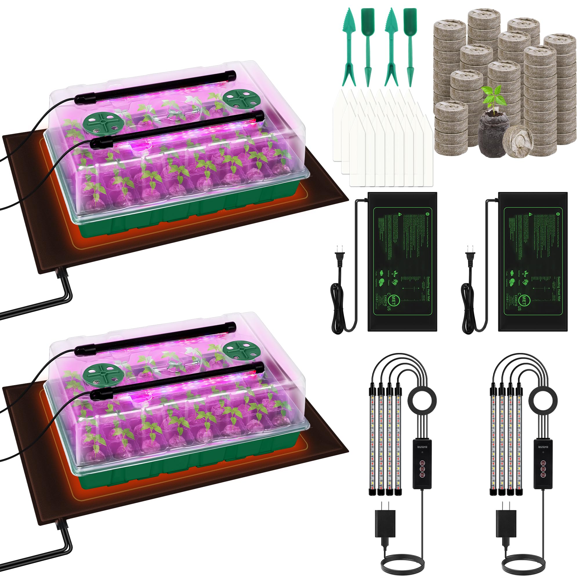 Hahood 2 Set Seed Starter Kit 40-Cell Seed Starter Tray with Grow Light ...