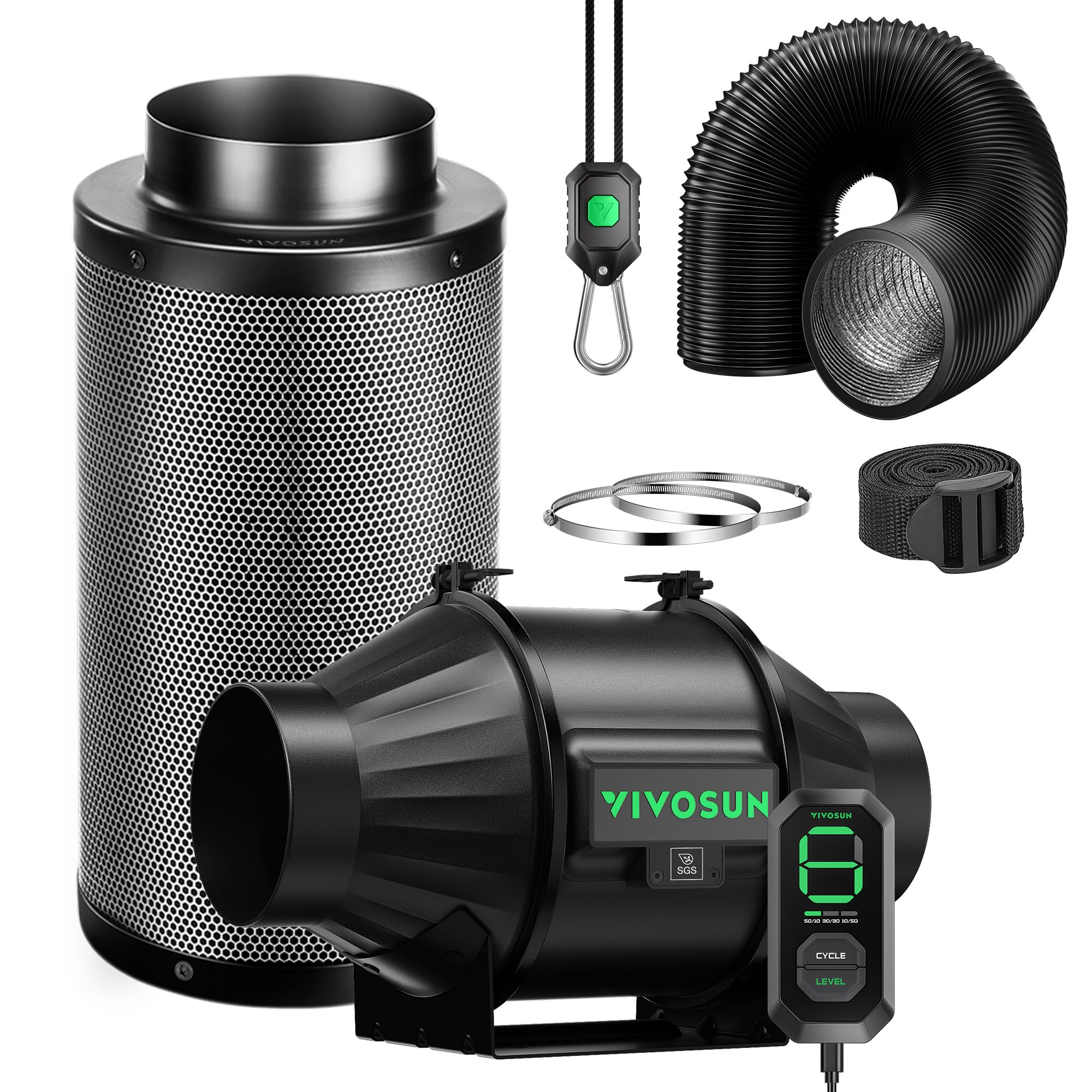 VIVOSUN Smart Air Filtration T4 Kit 4", AeroZesh T4 Inline Duct Fan ...