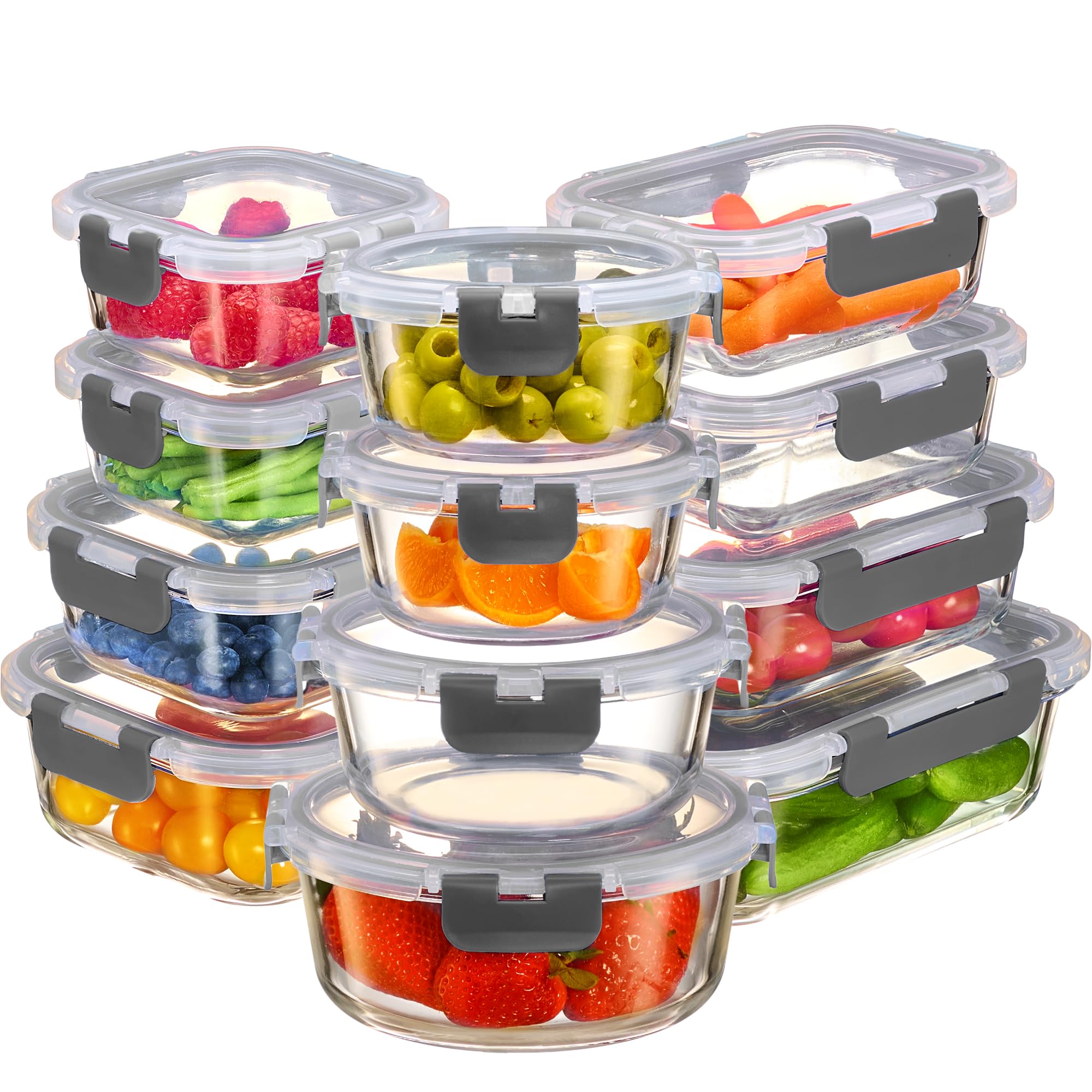 FineDine 24 Piece Glass Storage Containers with Lids - Leak Proof ...