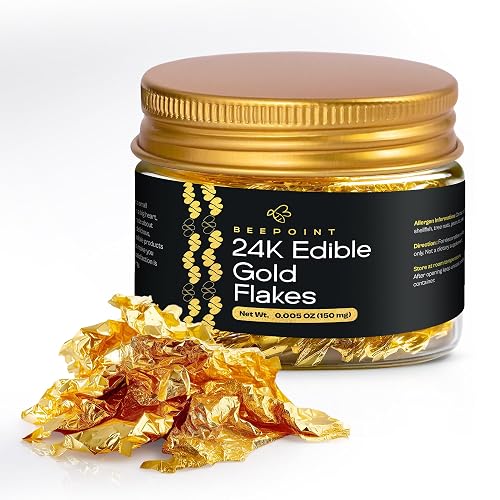 BeePoint 24K Edible Gold Foil Flakes - 150mg Gold Flakes for Cake ...