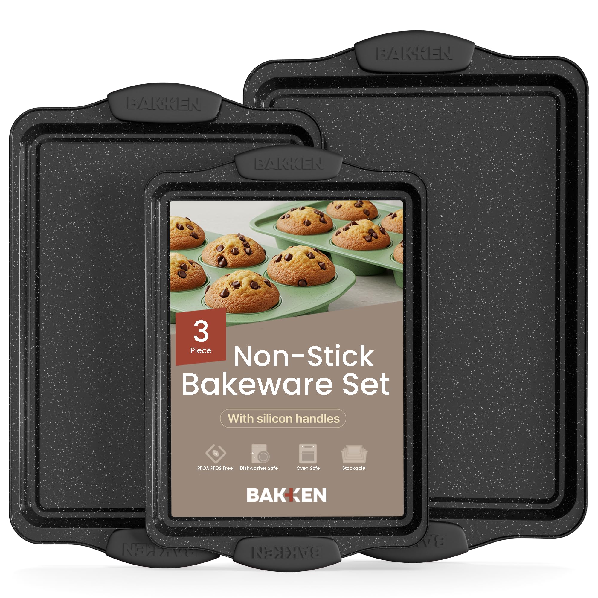BAKKEN Cookie Sheets for Baking Nonstick Set - 3-Piece Stackable Carbon ...