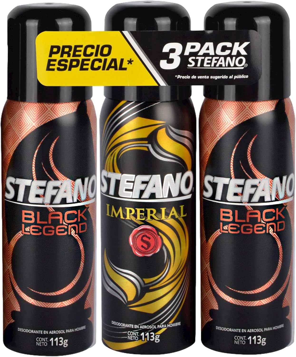 Stefano 2 Black Legend + Imperial 3 Pack Spray 113gr: Amazon.com.mx ...