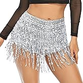 Amazon.com: Women's Sequin Tassel Skirts Rave Fringe Hip Scarf for Festival (White-2) : Clothing ...