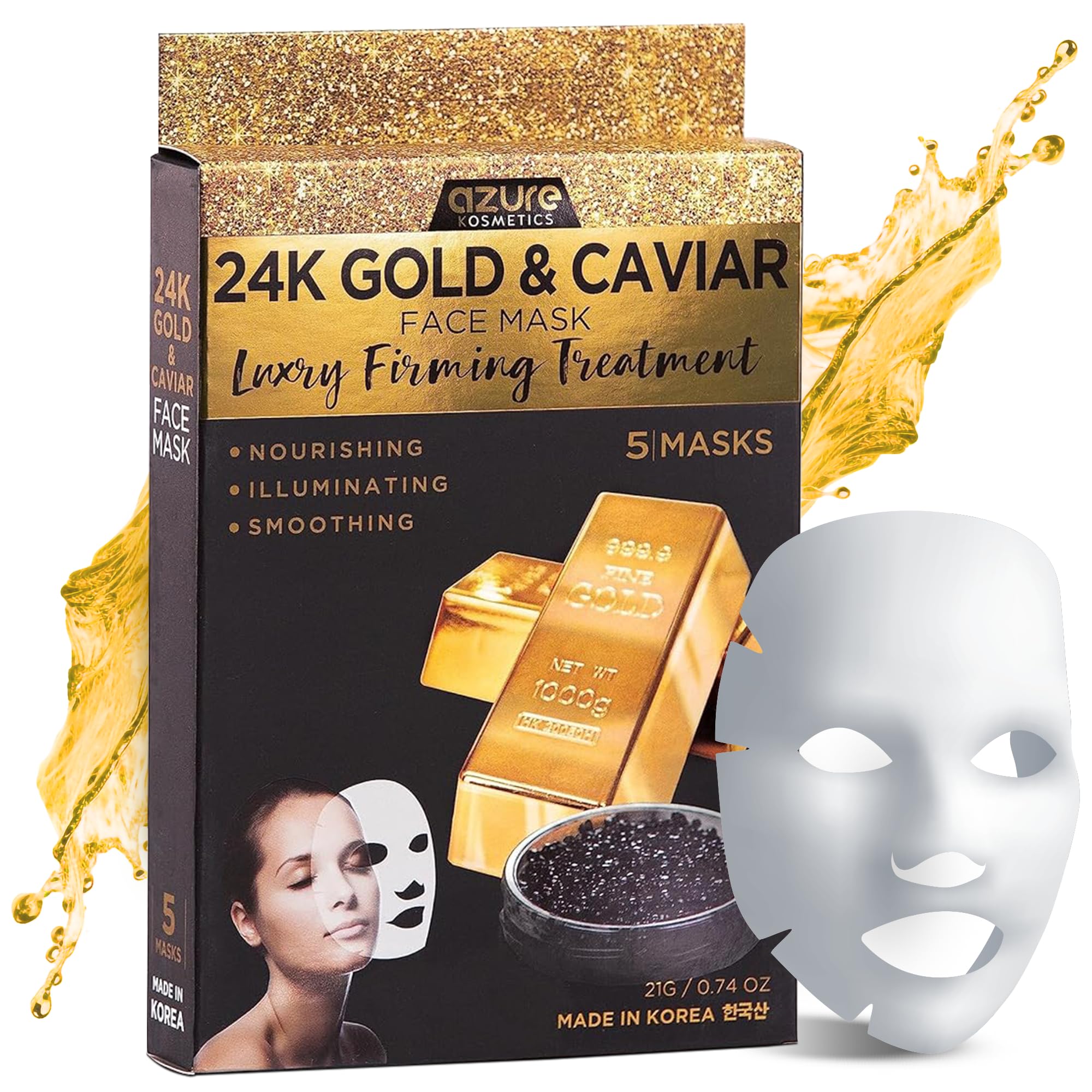 Azure Cosmetics 24K Gold and Caviar Anti Aging Luxury Face Mask ...