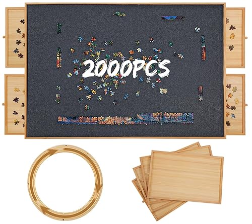 TEAKMAMA 2000 Piece Rotating Puzzle Board with Drawers and Cover, 41" X ...