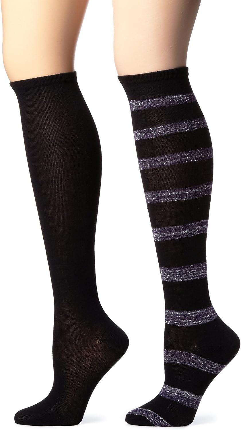 Jessica Simpson Women's 2 Pair Pack Stripe Knee High Socks, Jet Black ...