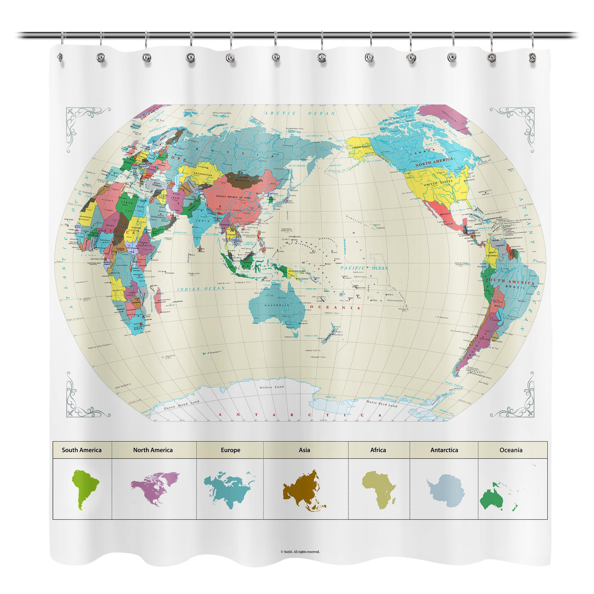 Updated World Map Fabric Shower Curtain, Map of The World with Detailed ...