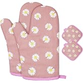 Amazon.com: AUAUY Pink Oven Mitts, 1 Pair Kitchen Mittens, 392°F Heat ...
