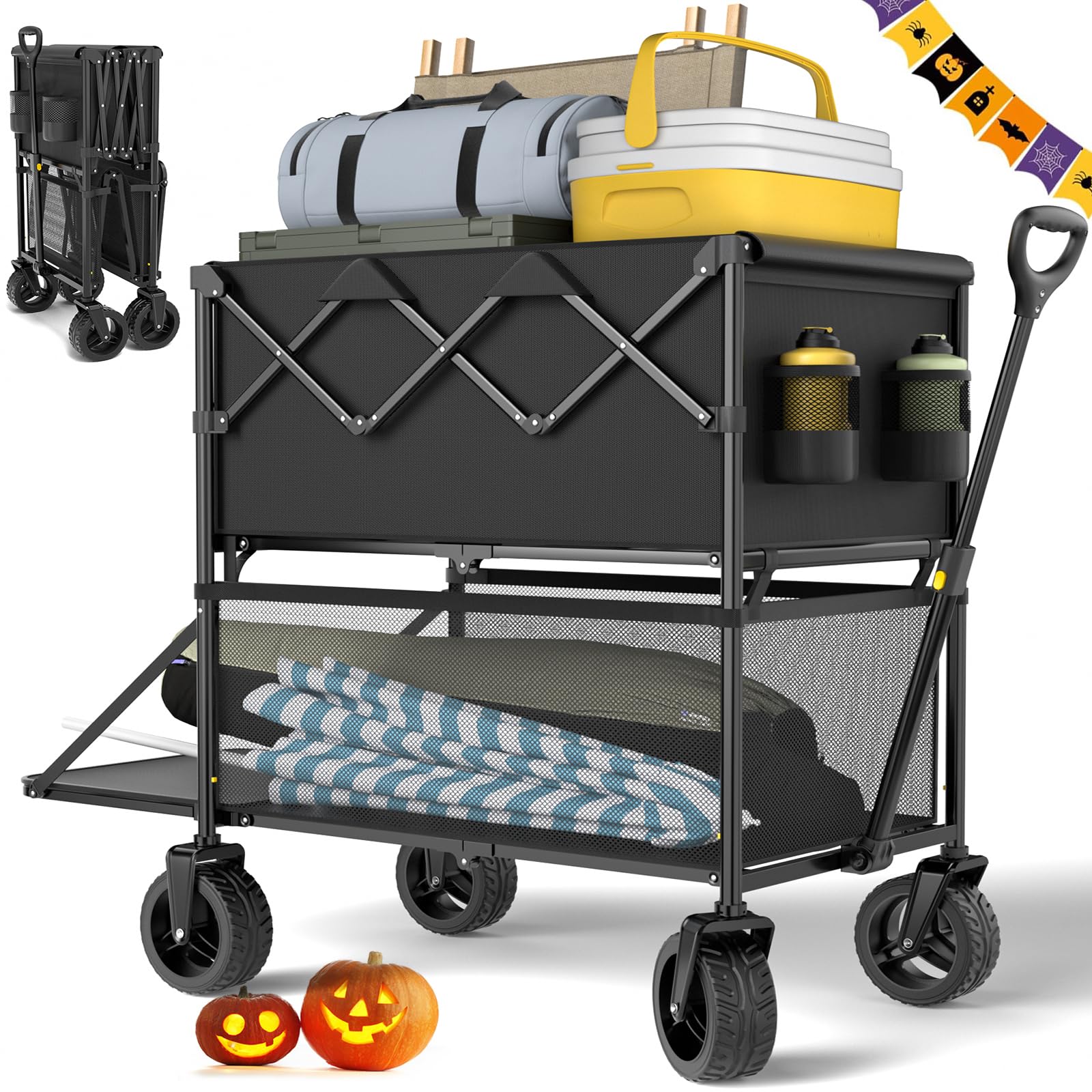 Double Decker Wagon Collapsible 500lb Capacity & 400L, Foldable Sports ...