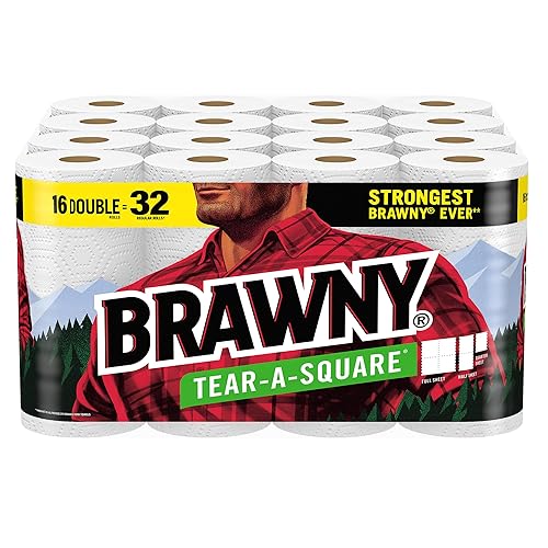 Brawny® Tear-A-Square® Paper Towels, 16 Double Rolls = 32 Regular Rolls ...