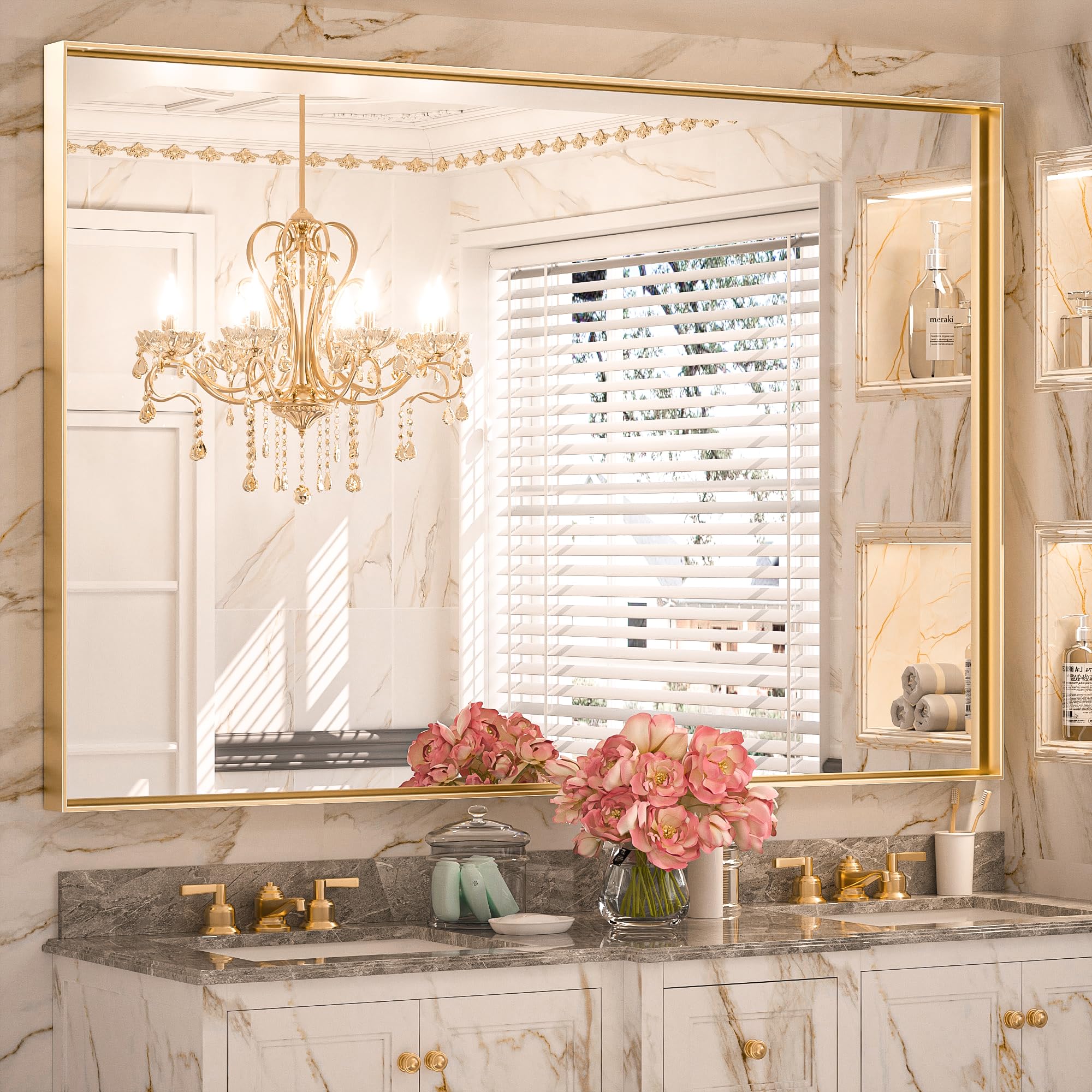 Keonjinn Gold Bathroom Mirror 60” x 40” Large Framed Mirrors for Wall ...