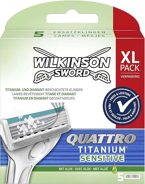 Wilkinson Sword Quattro Titanium Sensitive Razor Blades, 5 Blades ...