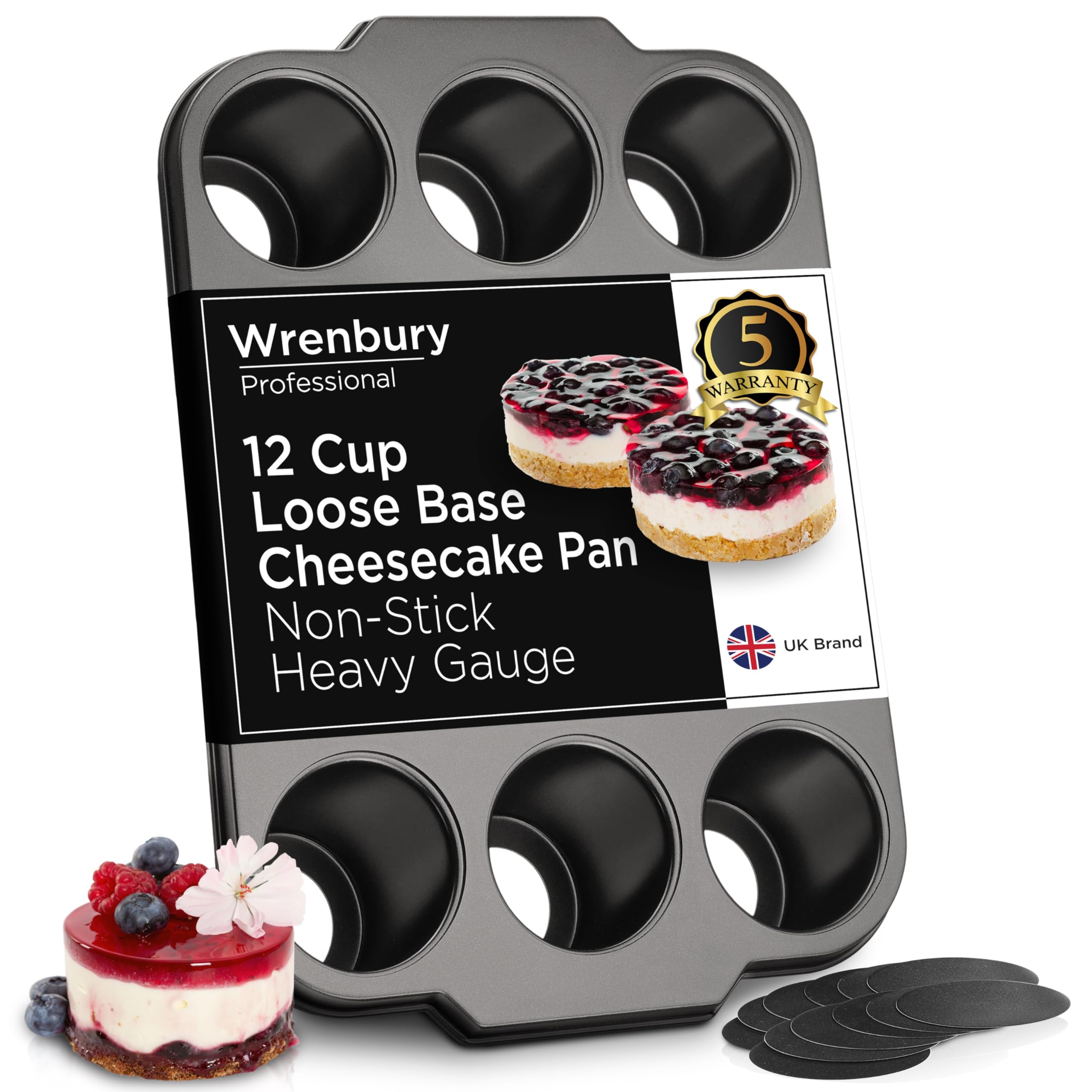 Wrenbury Pro Mini Cheesecake Pans Removable Bottom 12 Hole - Heavy ...
