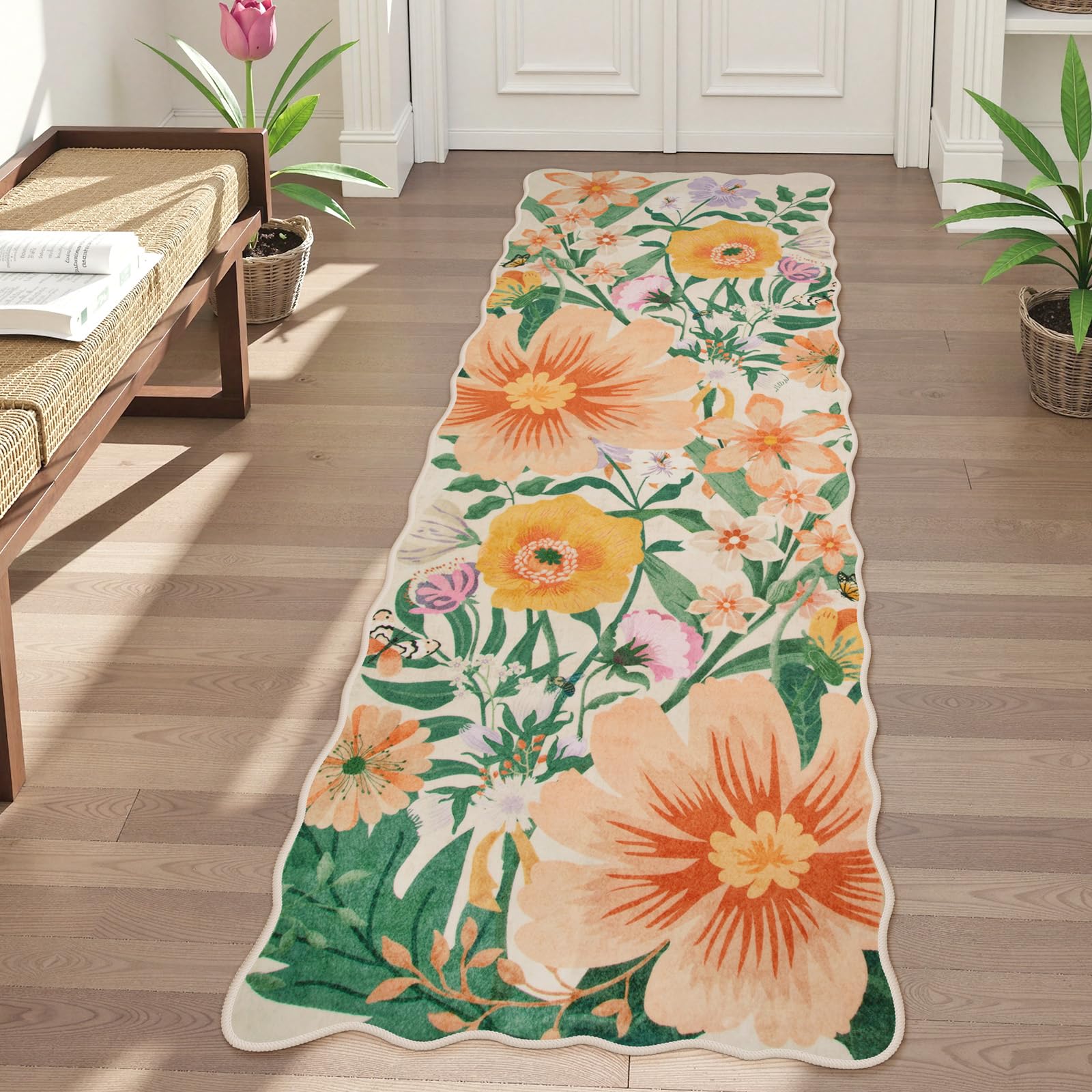 Wonnitar 2x6 Washable Kitchen Runner Rug, Boho Floral Runner Rug for ...
