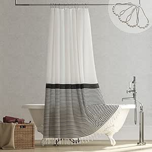 Amazon.com: Dynamene Modern Farmhouse Fabric Shower Curtain,78 Inch Long Boho Black and White ...