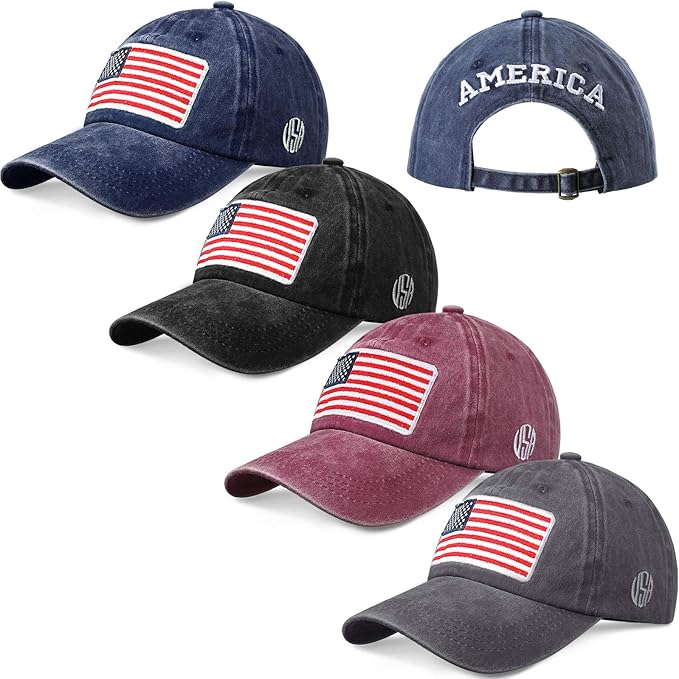 Geyoga 4 Pieces American Flag Baseball Caps USA Flag Tactical Cap ...