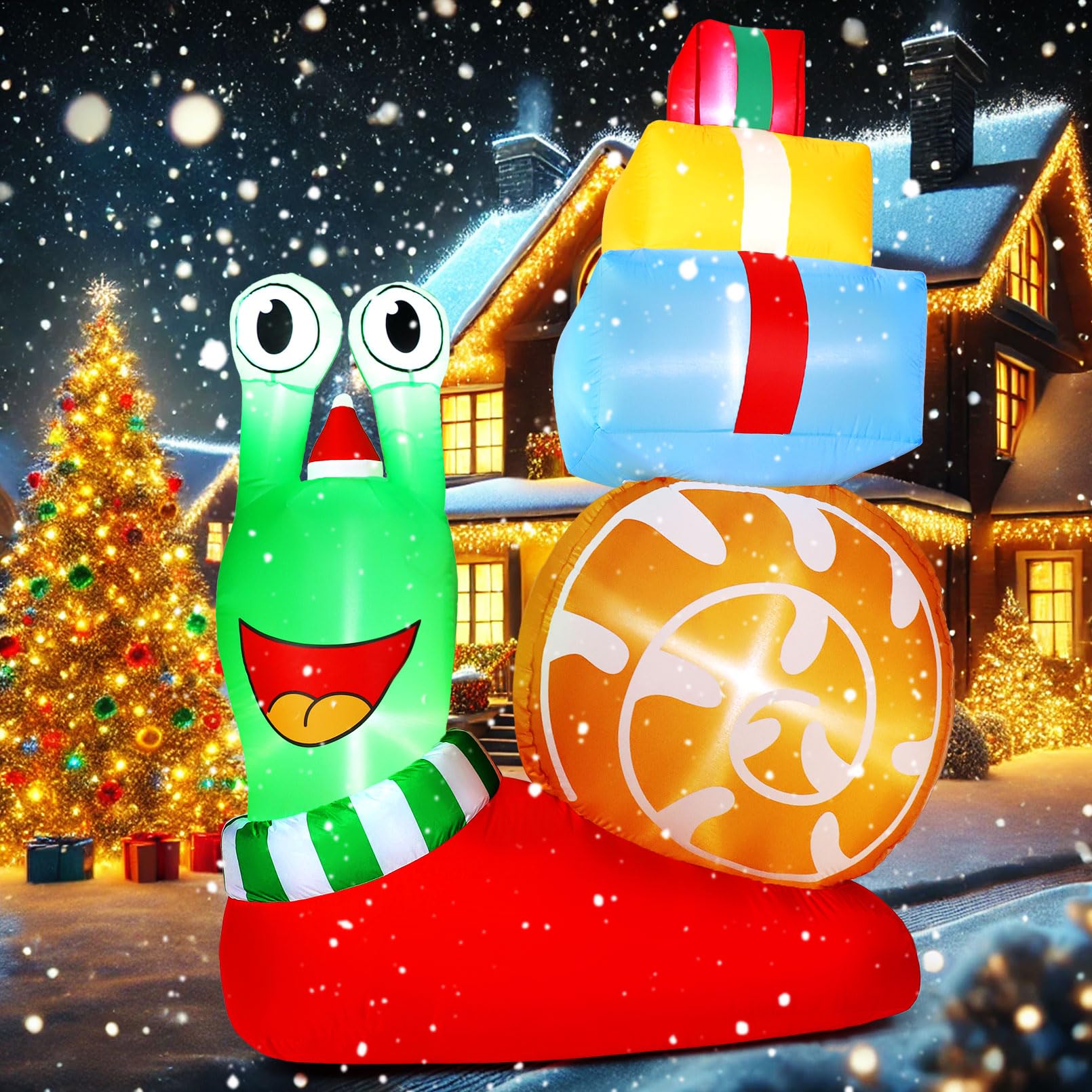 6 FT Funny Christmas Inflatables Snail with a Stack of Gifts - Outdoor ...