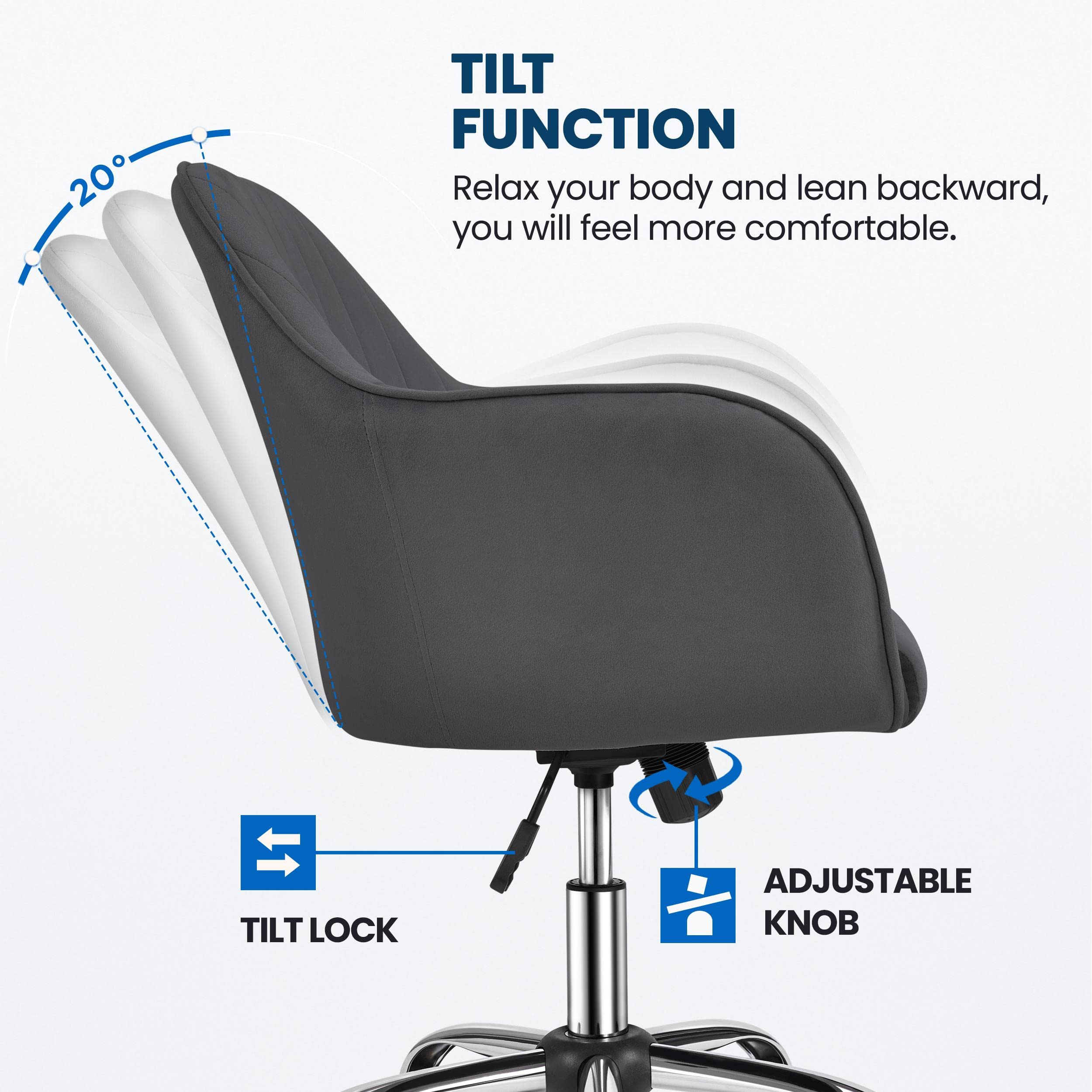 Yaheetech Modern Velvet Desk Chair Soft Height-Adjustable Swivel ...