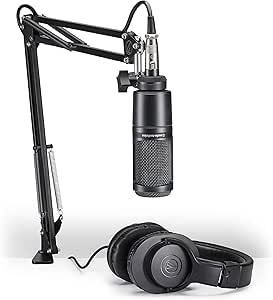 Kit Audio-Technica AT2020PK Microfone AT2020 + Fone ATH-M20X + Suporte ...