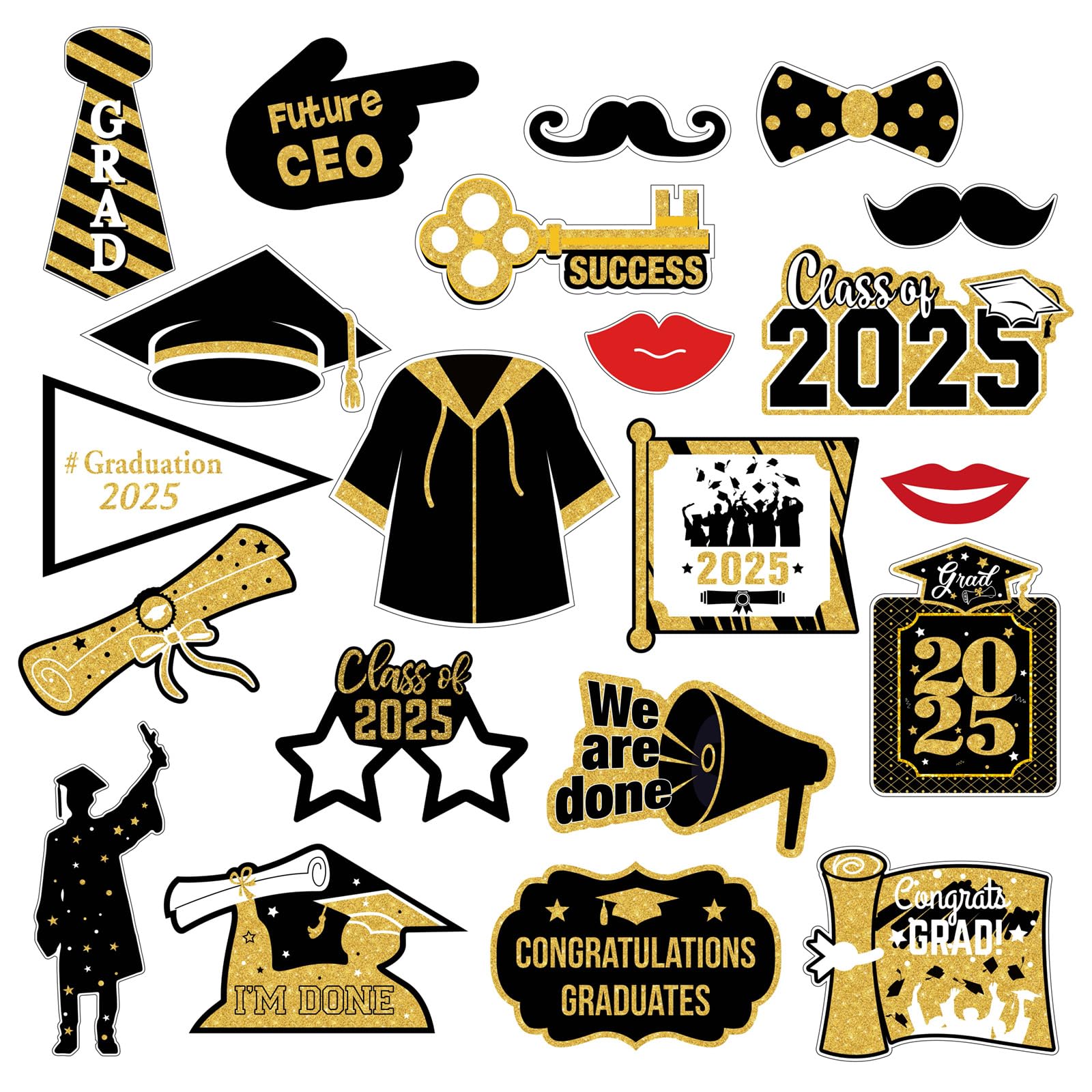 Graduation Photo Props Class of 2025-21 pcs Funny 2025 Grad Photo Booth ...