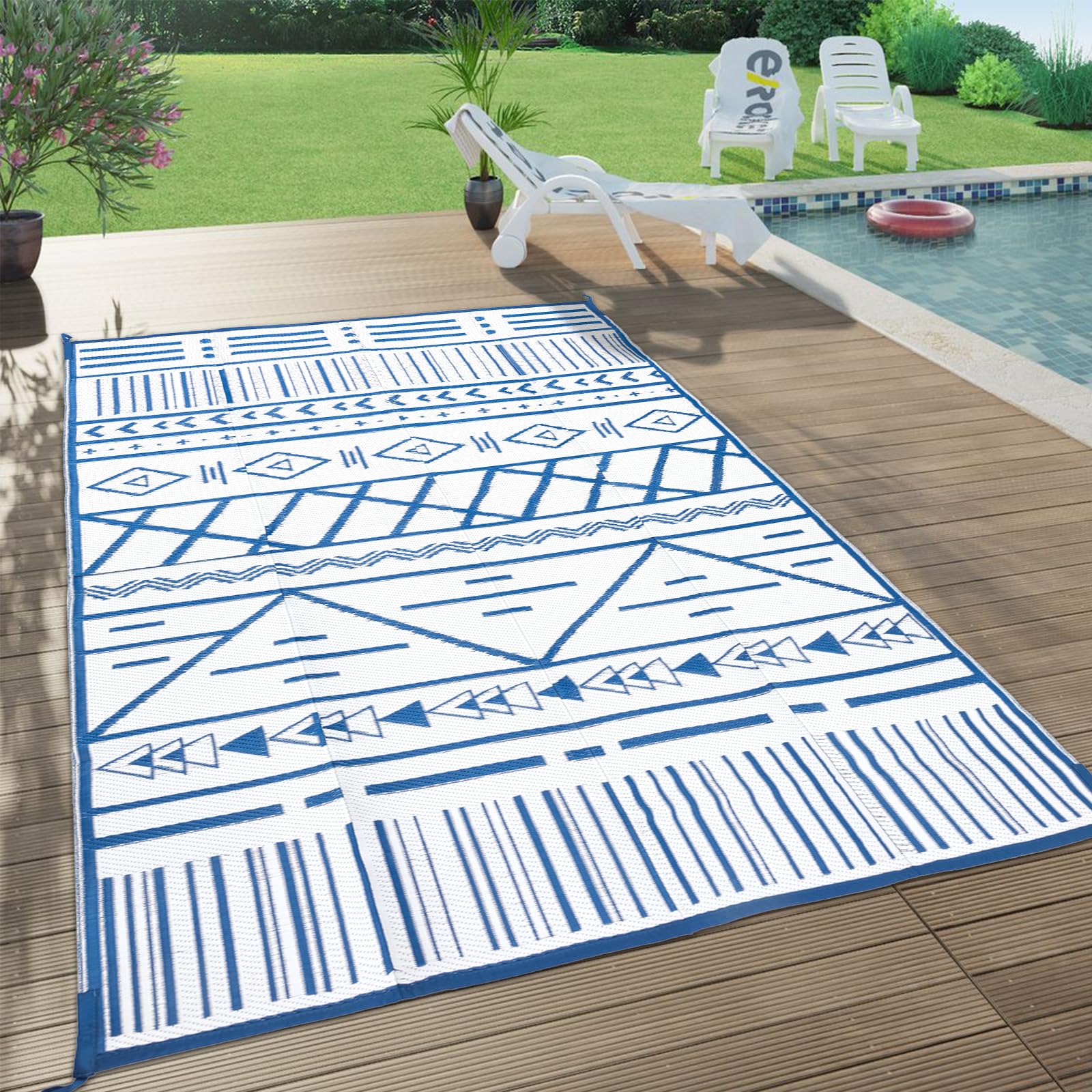 Reversible Outdoor Rugs for Patio Decor 9x12ft Large Plastic Straw Rug ...