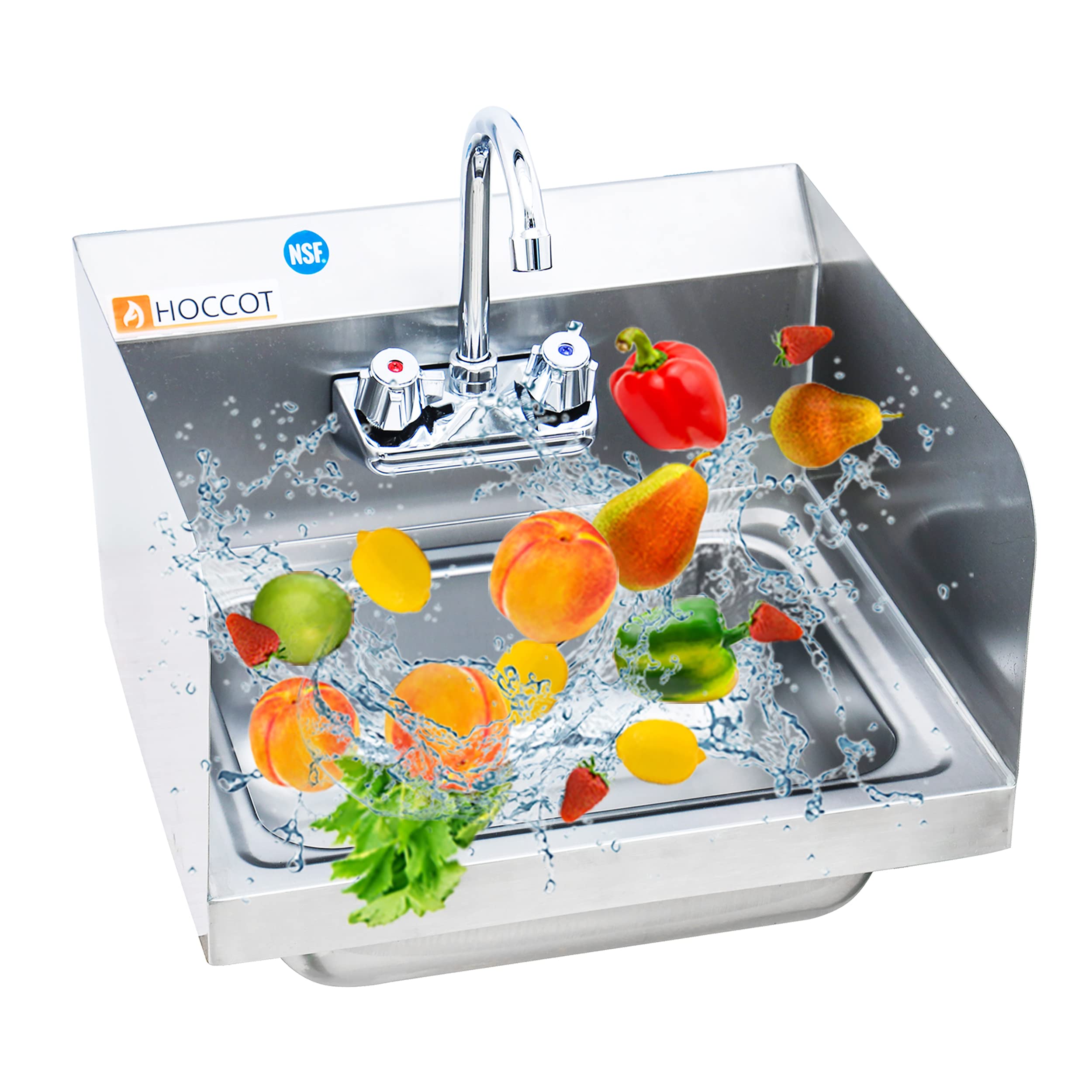 HOCCOT 304 Stainless Steel Sink, Wall Mounted Commercial Restaurant ...