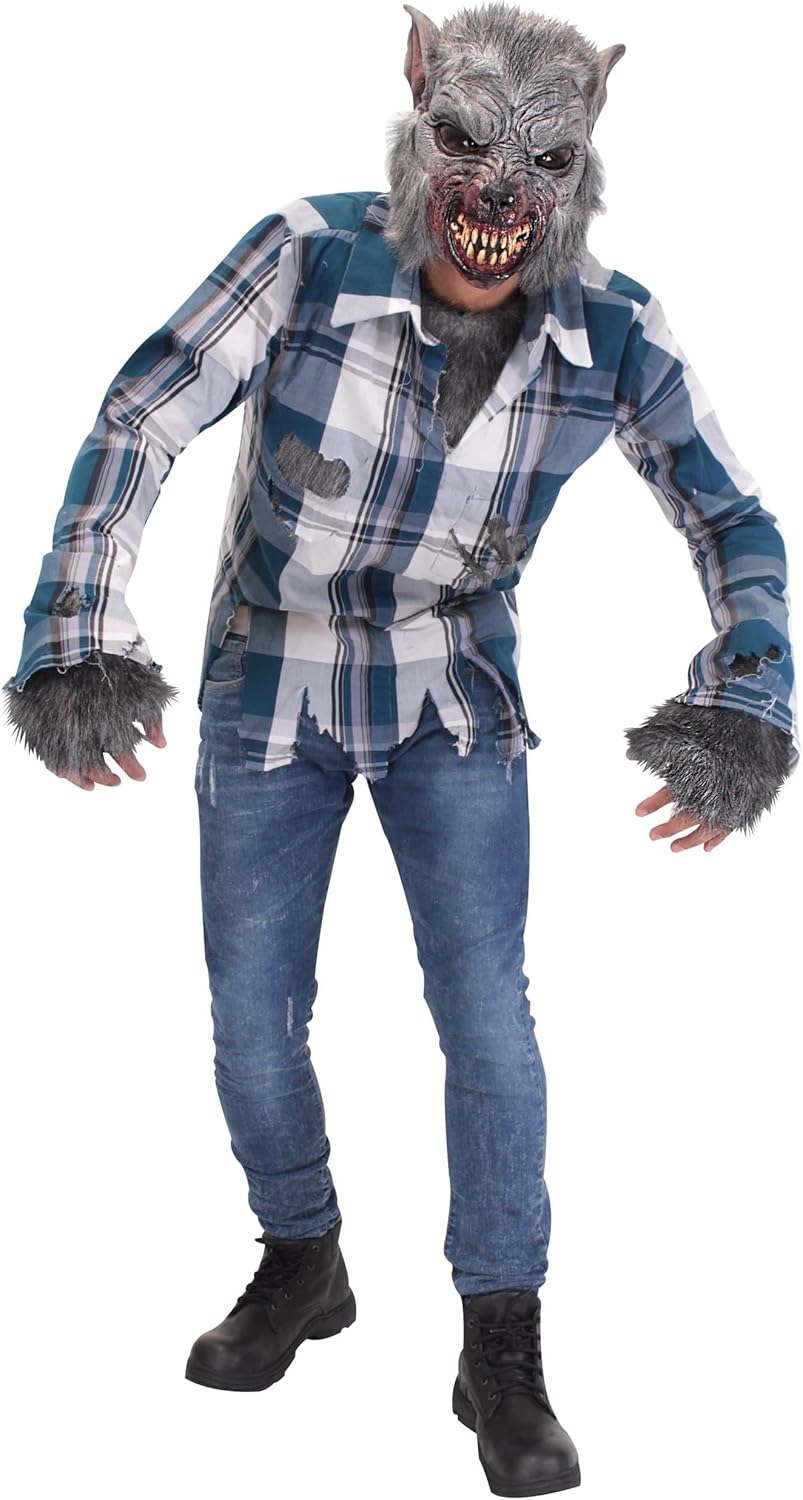 Amazon.com: Set de disfraz de lobo para hombre talla adulta (elige ...