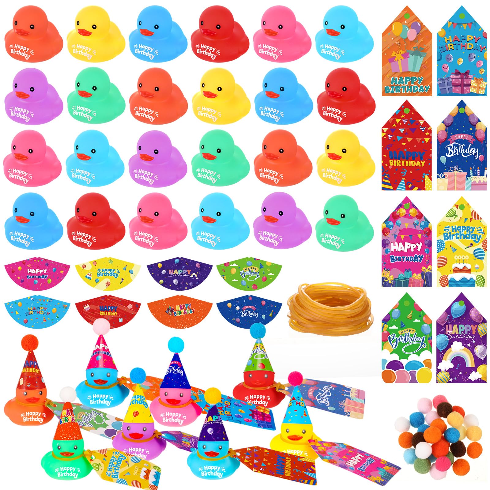 Lunmon 24 Pack Birthday Rubber Duck Sets DIY Birthday Classroom Gifts ...
