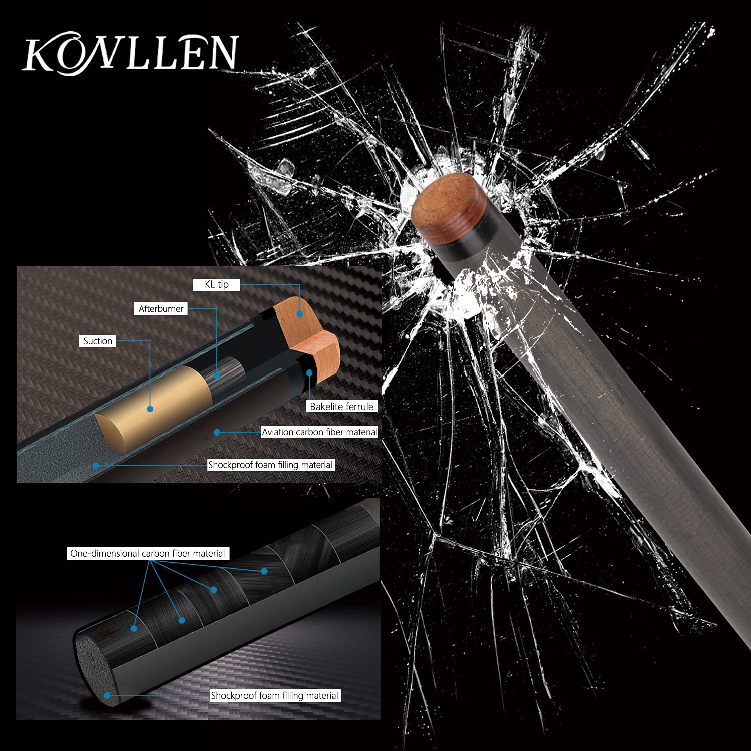 Mua KONLLEN Carbon Fiber Pool Cue Stick Low Deflection Hand-Made Inlay ...