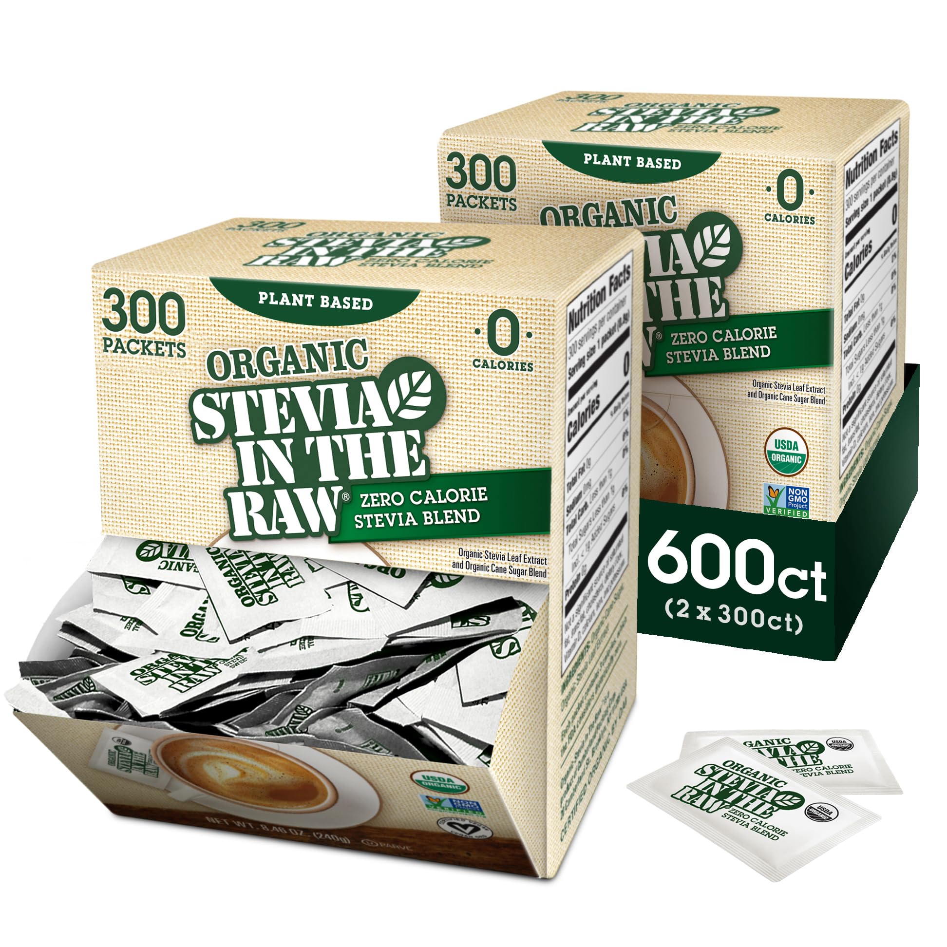 Stevia In The Raw Organic Stevia Sweetener Packets, 300 Ct Box, 2 Pack ...