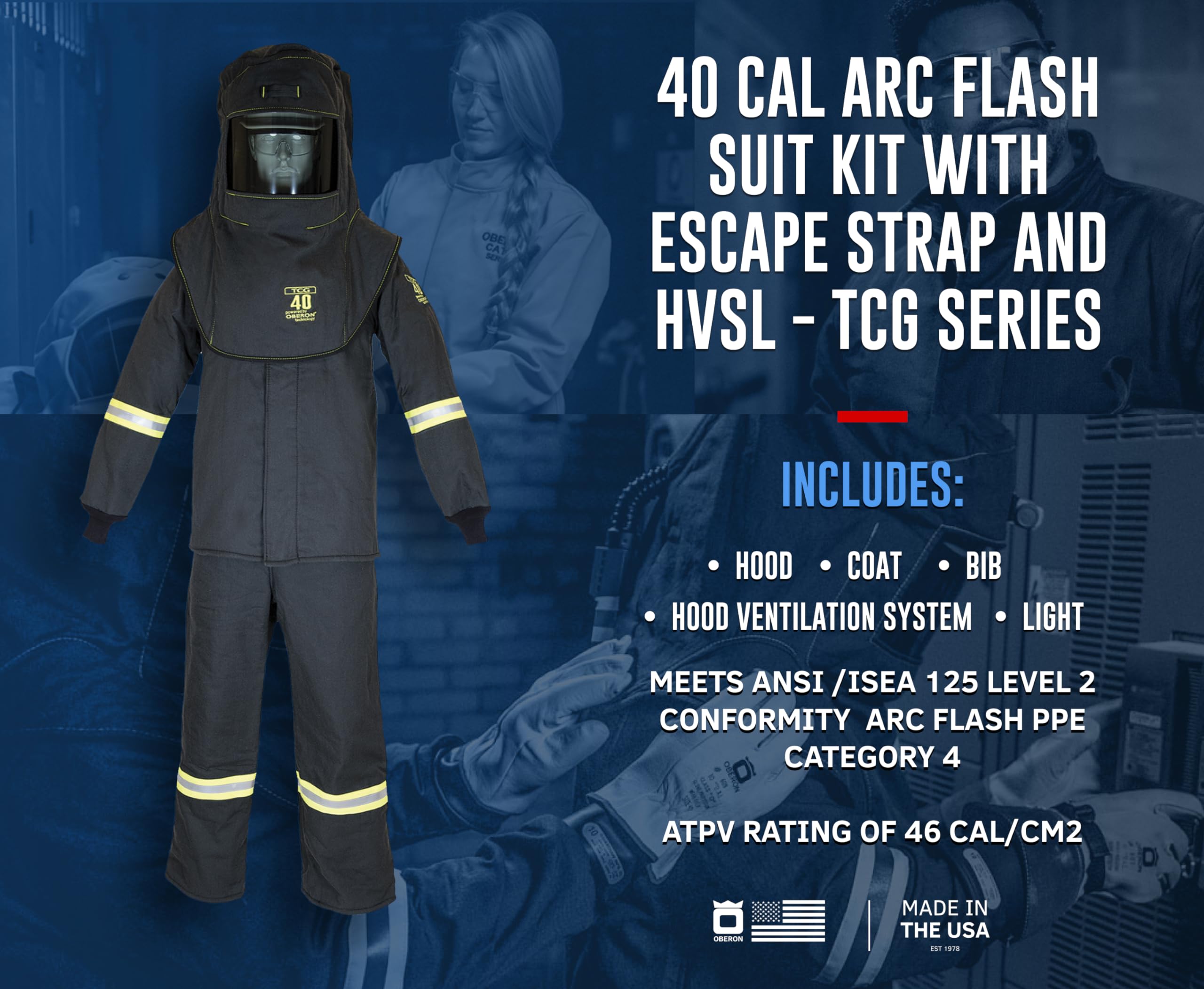 OBERON Arc Flash Suit Kit - 40 Cal - Includes Hood, Coat, Bib, Escape ...