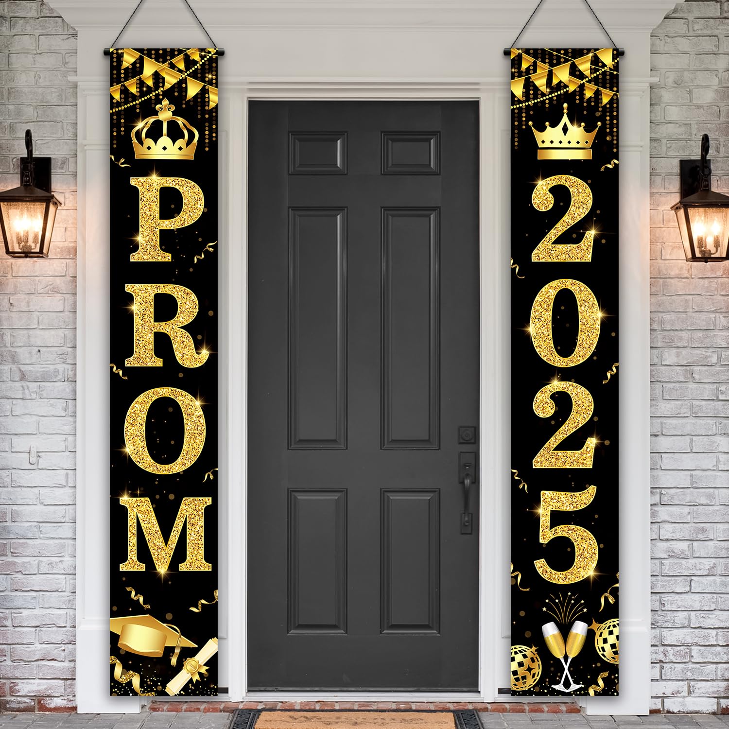 Prom Decorations 2025, Black and Gold Door Banner, Front Porch Welcome ...