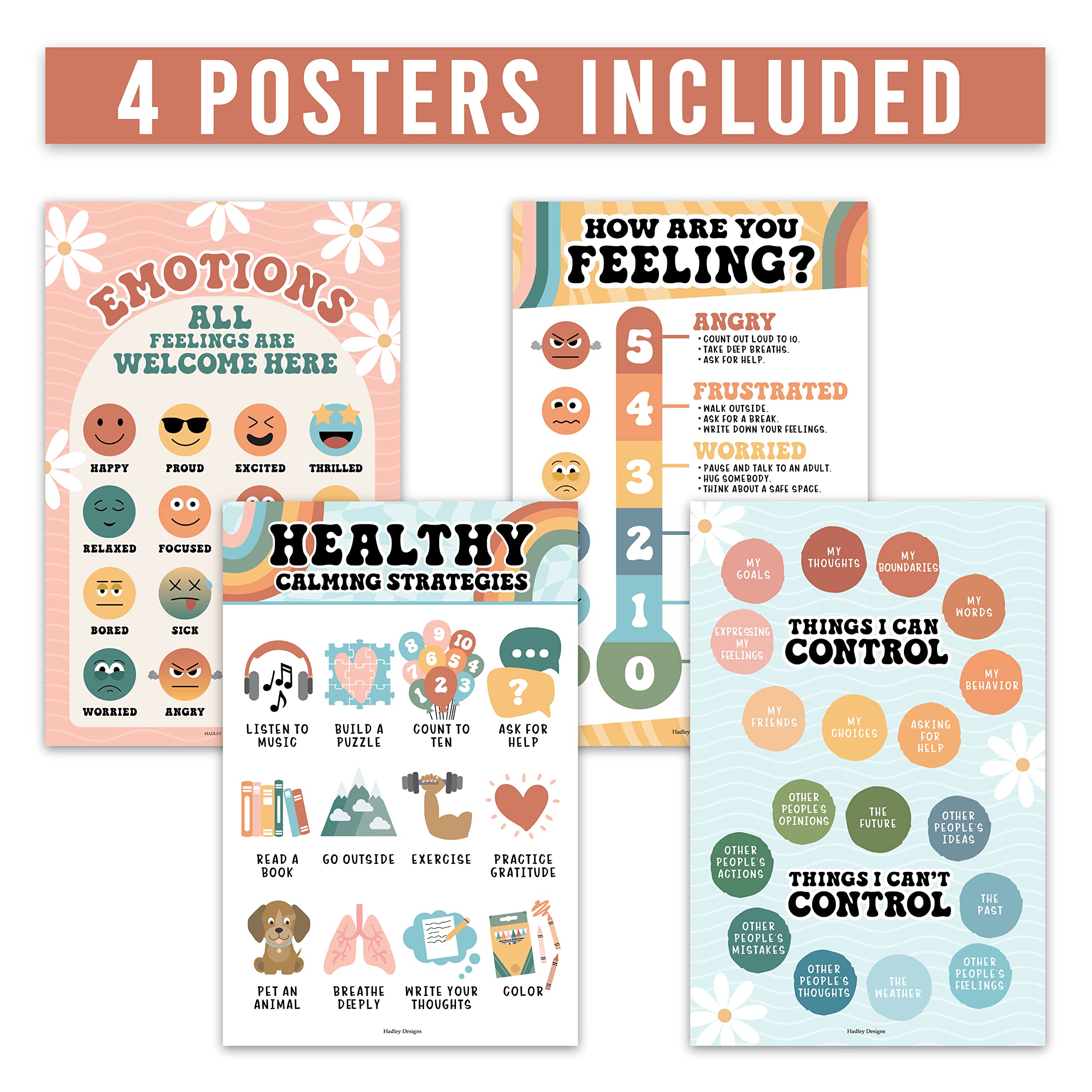 Mua Hadley Designs 4 Retro Feelings Chart For Kids Learning Posters For ...