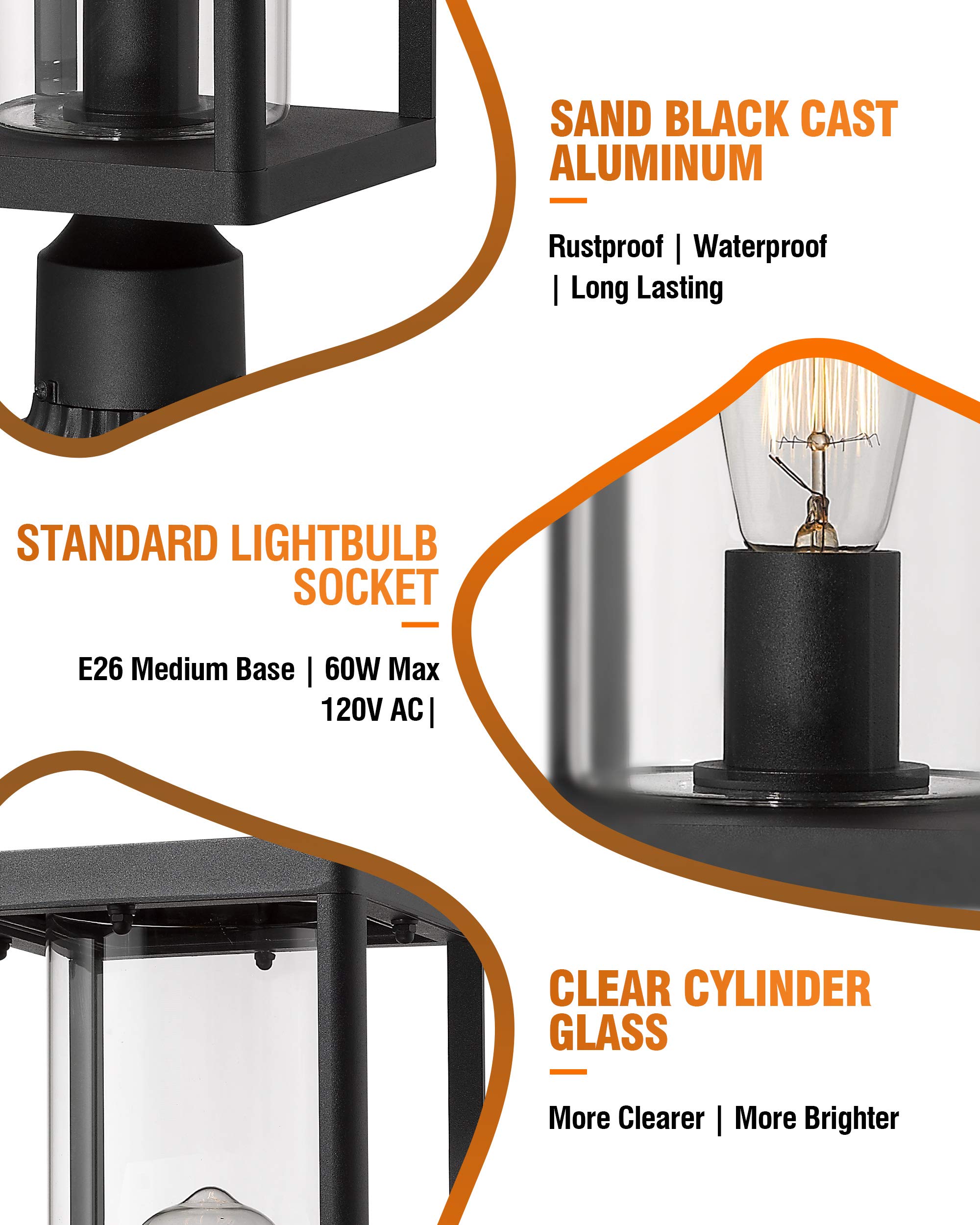 Beionxii Outdoor Post Lights | Modern Exterior Post Lantern with 3-Inch ...