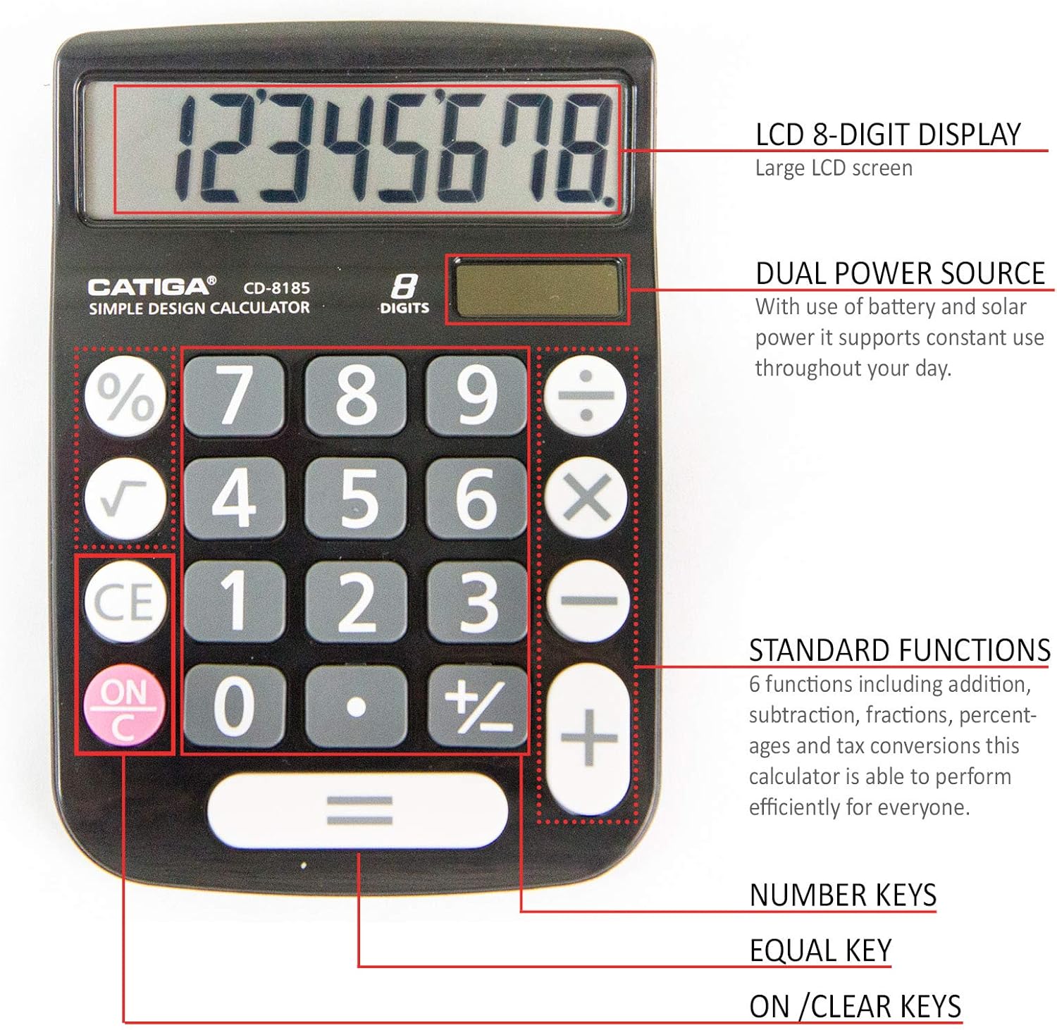 CATIGA CD-8185 Office and Home Style Basic Calculator - 8-Digit LCD ...