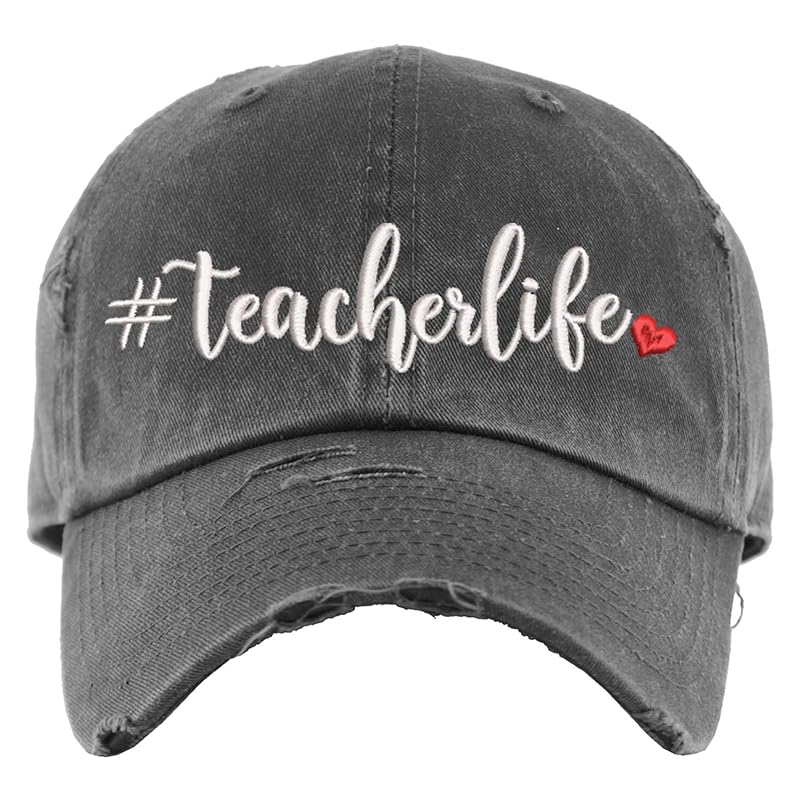 Amazon.com: Teacher Life Hat w/Heart | Distressed Baseball Cap OR ...