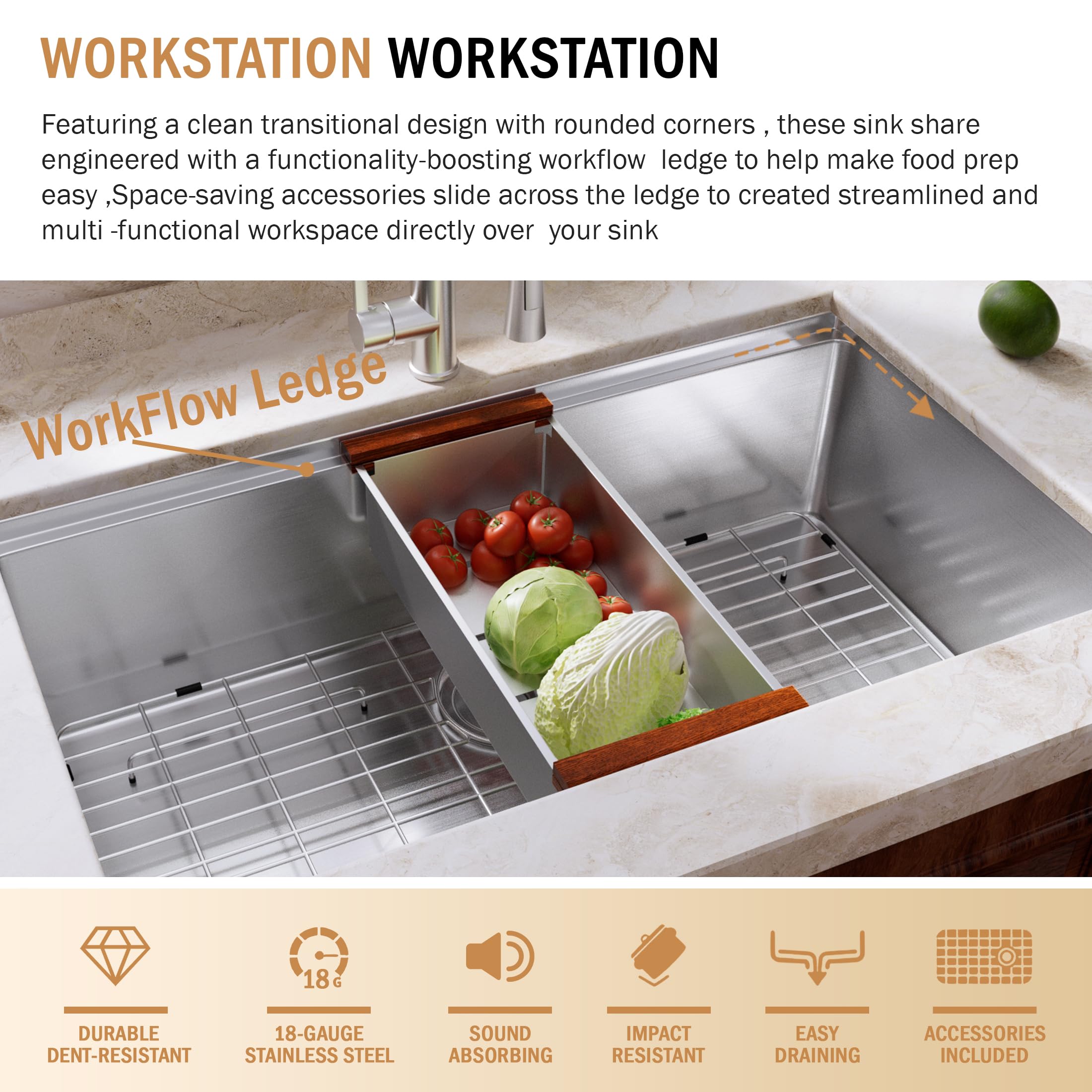 30 Inch 18 Gauge Modern Undermount Workstation Kitchen Sink,HERCATE R10 ...