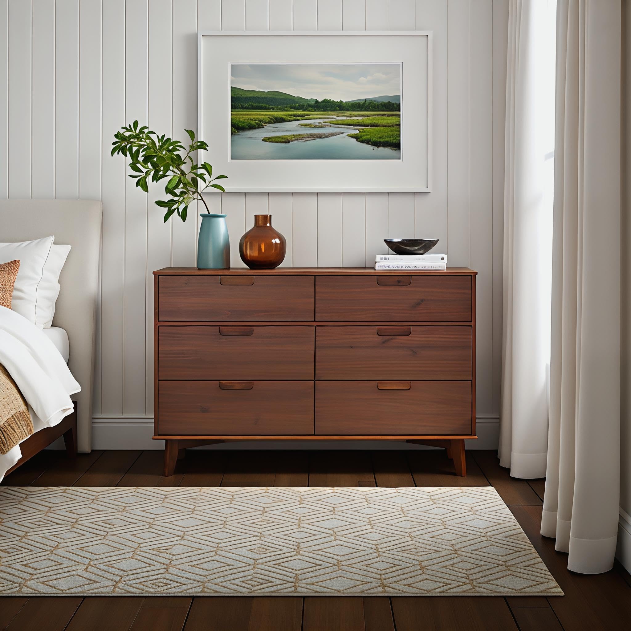 Walker Edison Sloane 6-Drawer Groove Handle Solid Wood Dresser, 52 Inch ...