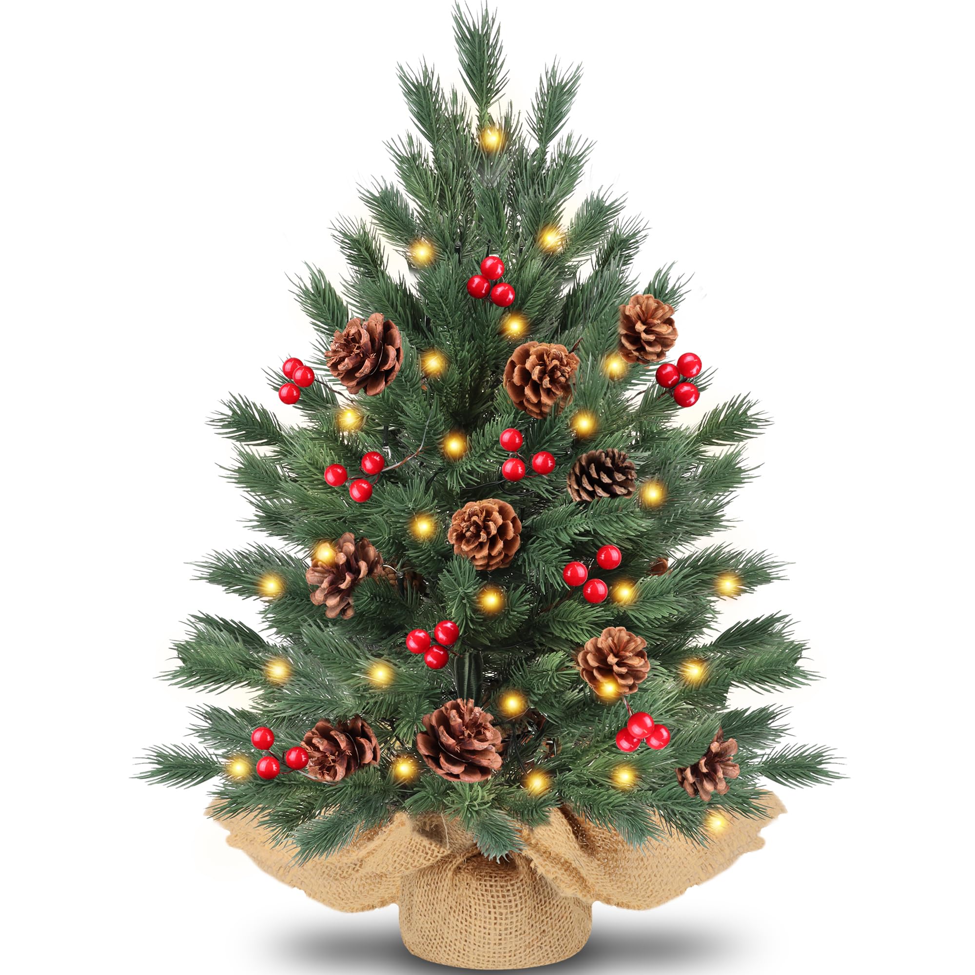 24 Inch Realistic-Feel Prelit Christmas Tree with 50 Warm Lights Timer ...