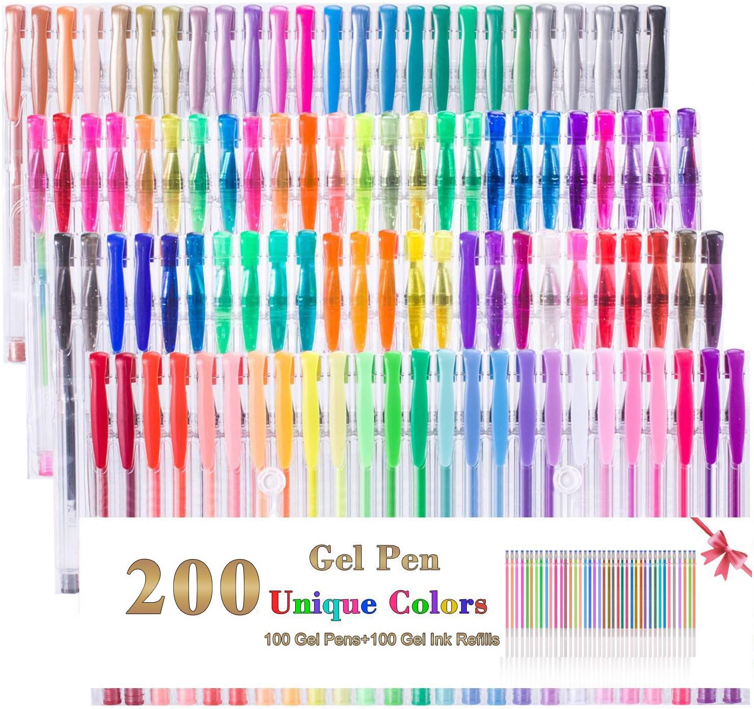 200 Pack Gel Pens Set,100 Colors Gel Pen Set Plus 100 Color Refills ...