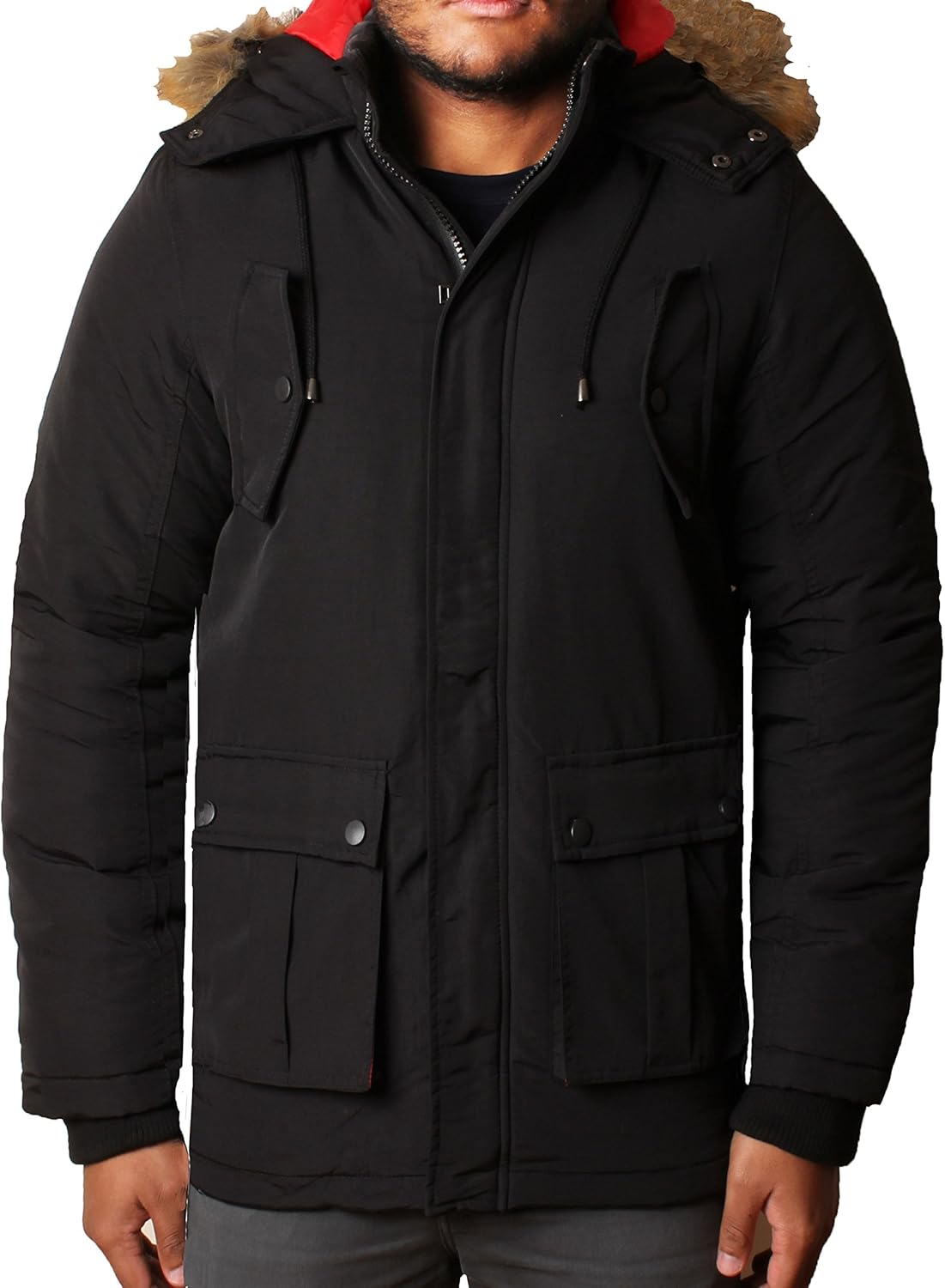 Mens Parker Parka Fashion Warm Padded Winter Jacket with Fur Trim Hood ...