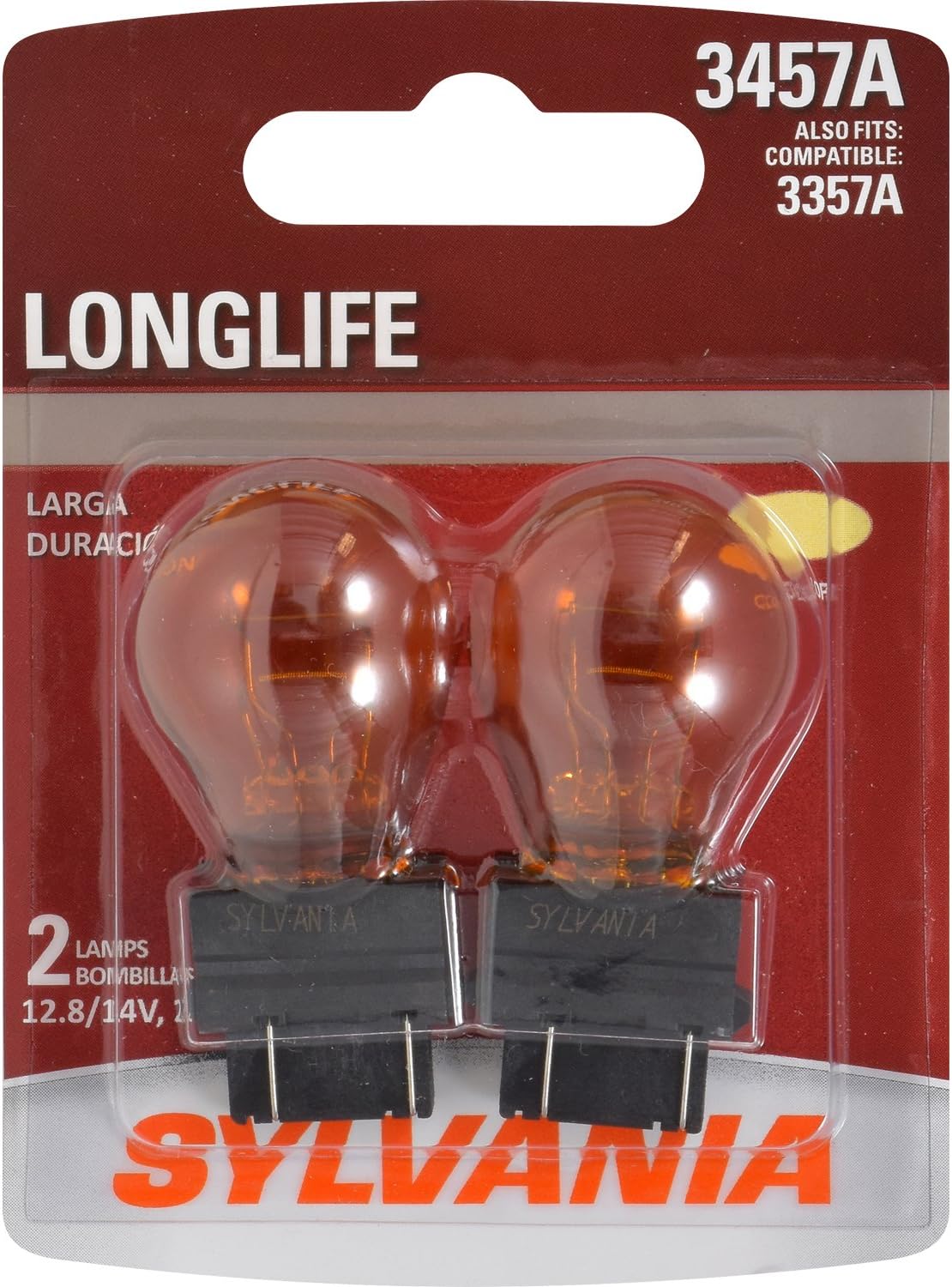 SYLVANIA 3357A/3457A Amber Long Life Miniature Bulb, (Contains 2 Bulbs), Headlight Bulbs ...