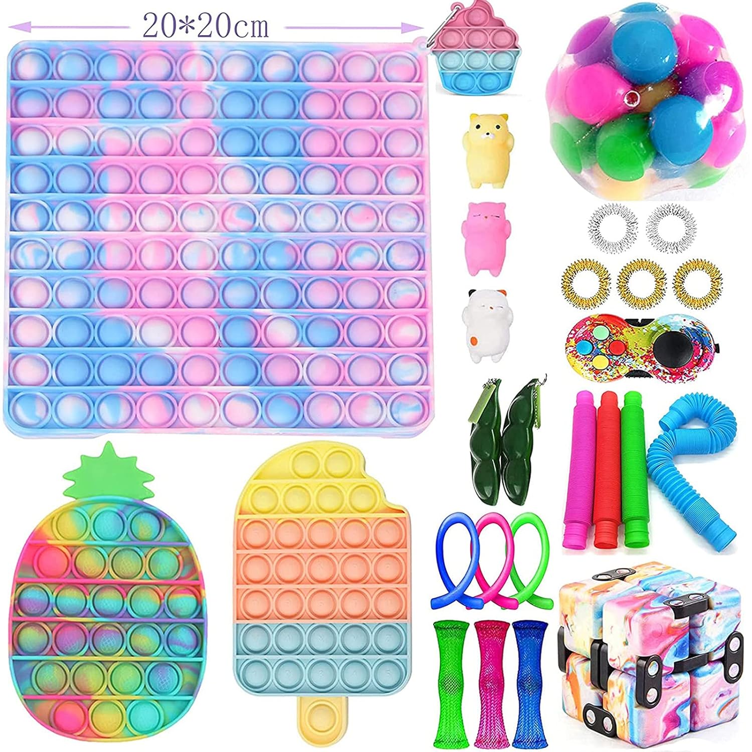 Big Fidget Toys Packs, Push Pop Bubble Fidget Sensory Toy Set Fidget ...