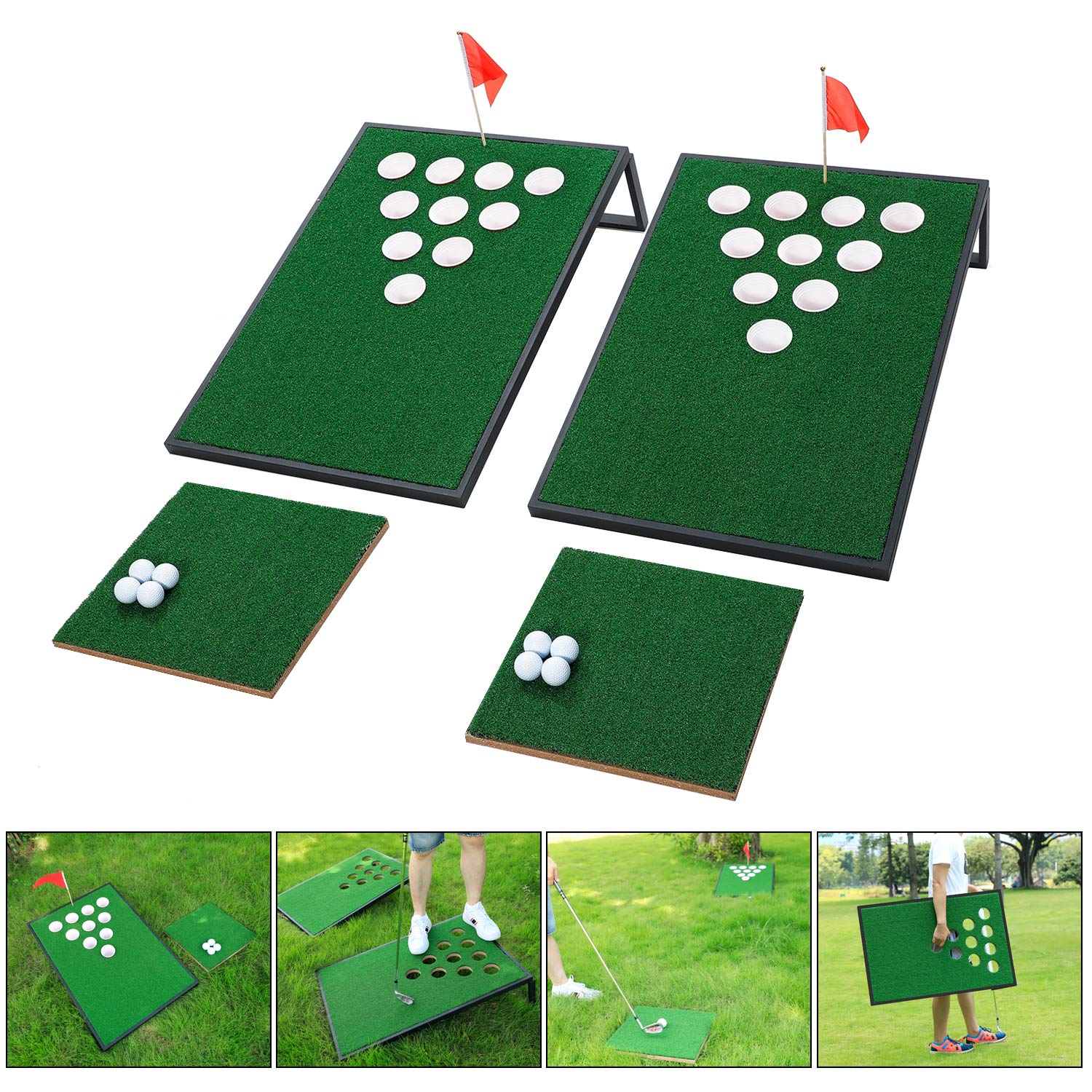 (Frame Red)OOFIT Golf Cornhole Game Set Combined Pong Game, Chipping ...
