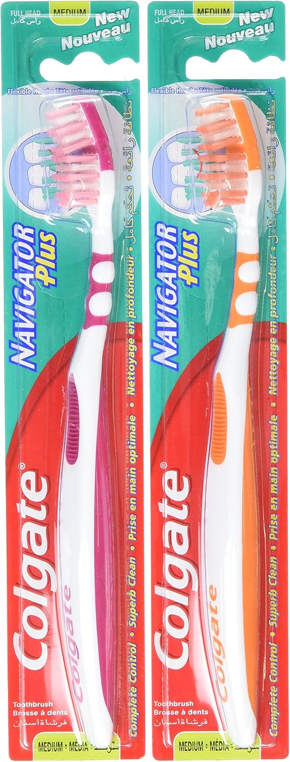 Colgate Navigator Plus Medium Toothbrush with Flexible Head - Pack of 2 ...