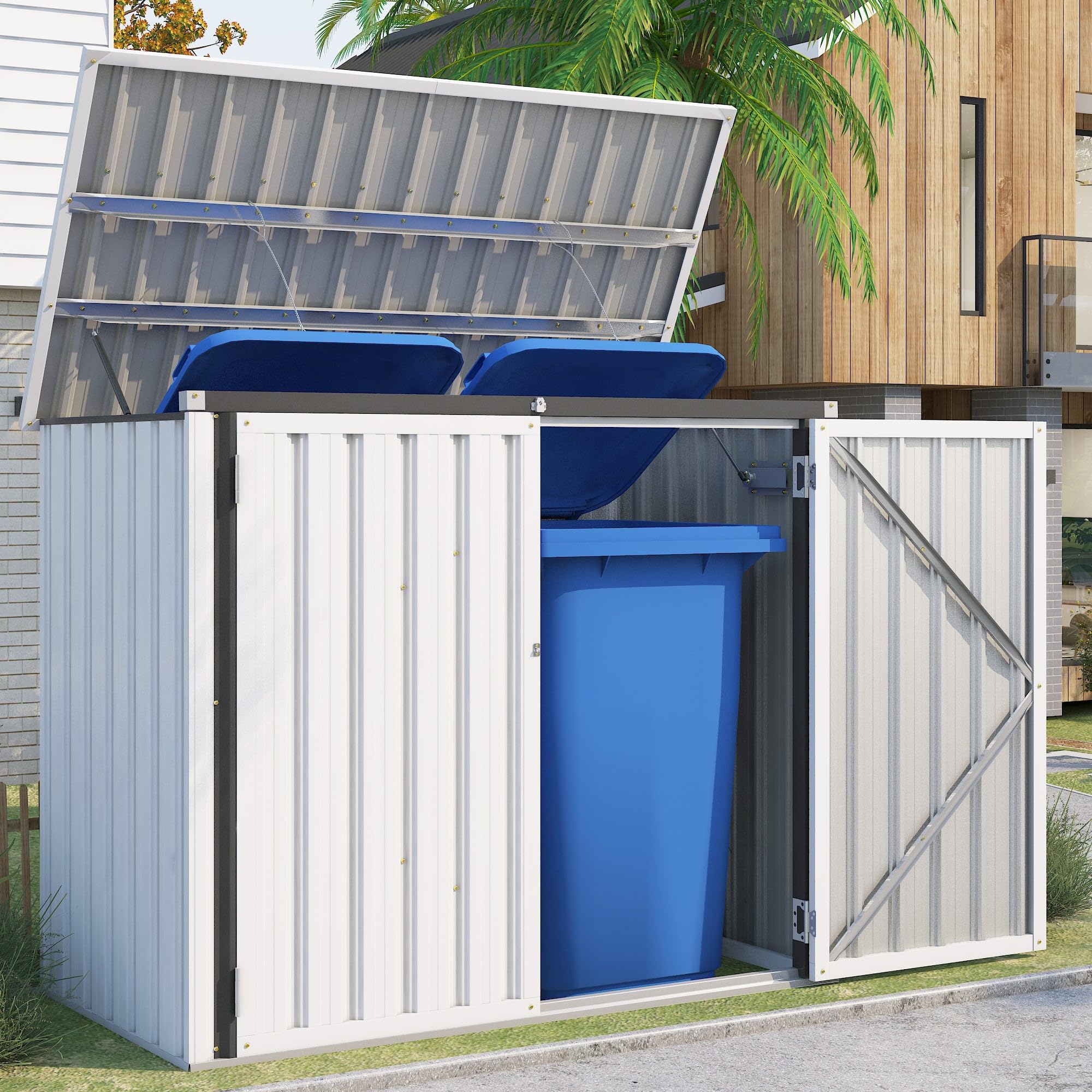 AECOJOY Outdoor Trash Can Storage Shed,46 Cu.Ft Trash Can Storage Shed ...