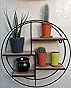 Black Metal Circle Round Wall Unit with Wooden Shelves Industrial Style ...