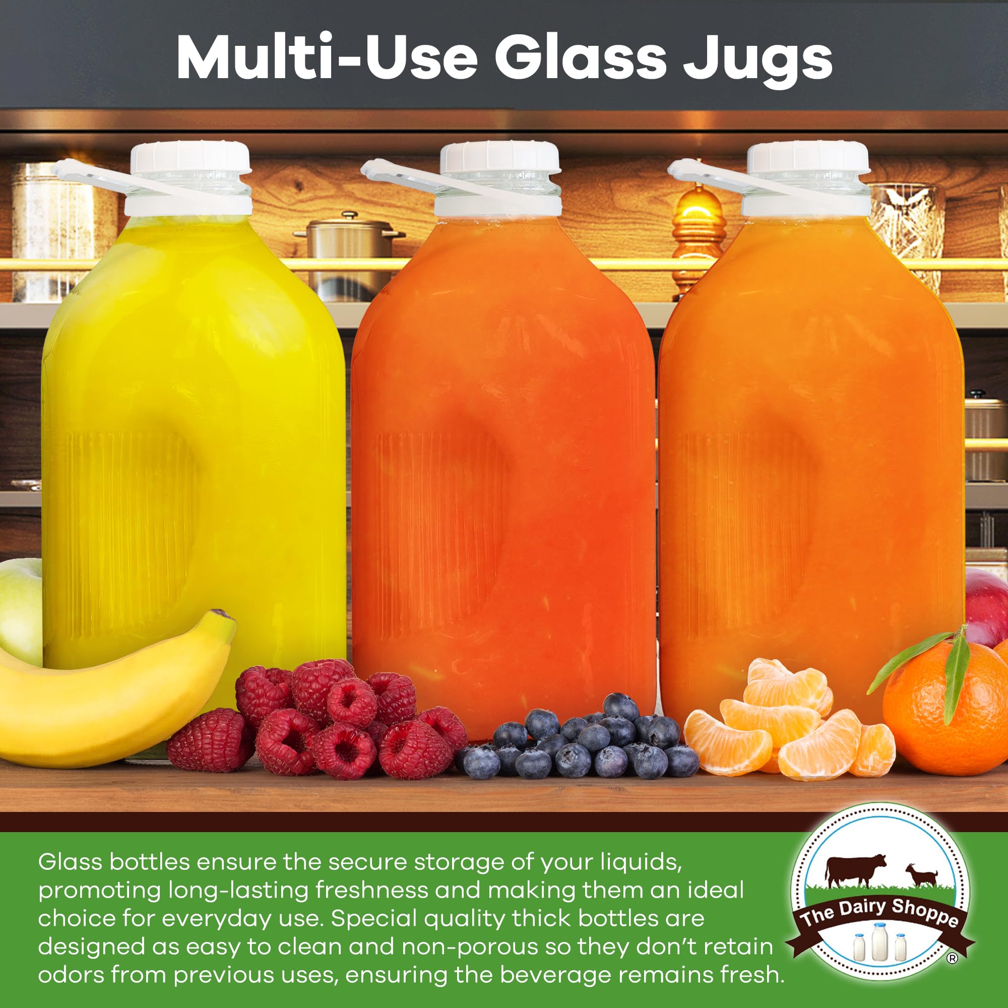 The Dairy Shoppe Heavy Glass Milk Bottle - Jug With Lid And Silicone ...