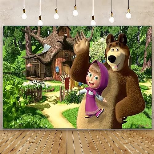 Masa & The Bear Backdrop, Masha and The Bear Party Supplies, Masha and ...