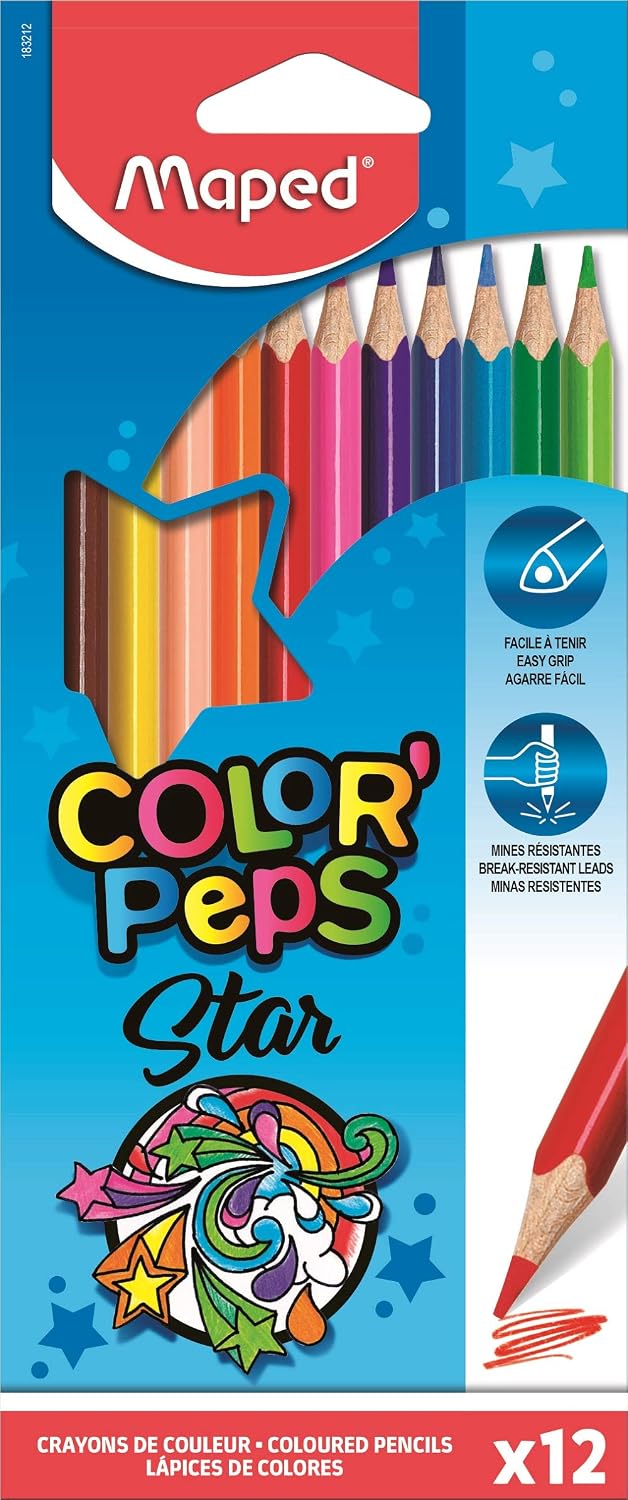 Maped Colouring Kit – 12 Colour’Peps Pencils + Blue Zenoa Eraser + Blue ...